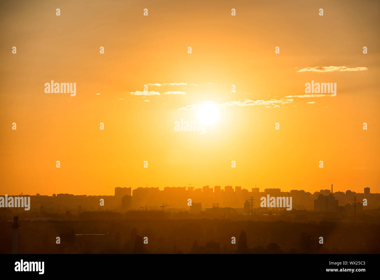 City sunset with buildings silhouette Stock Photo - Alamy