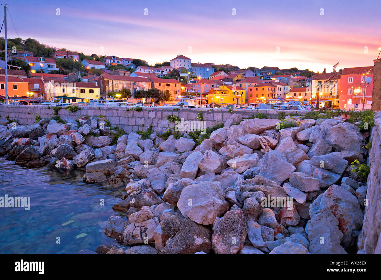 Fishermen village of Sali on Dugi Otok island evening view, Dalmatia ...