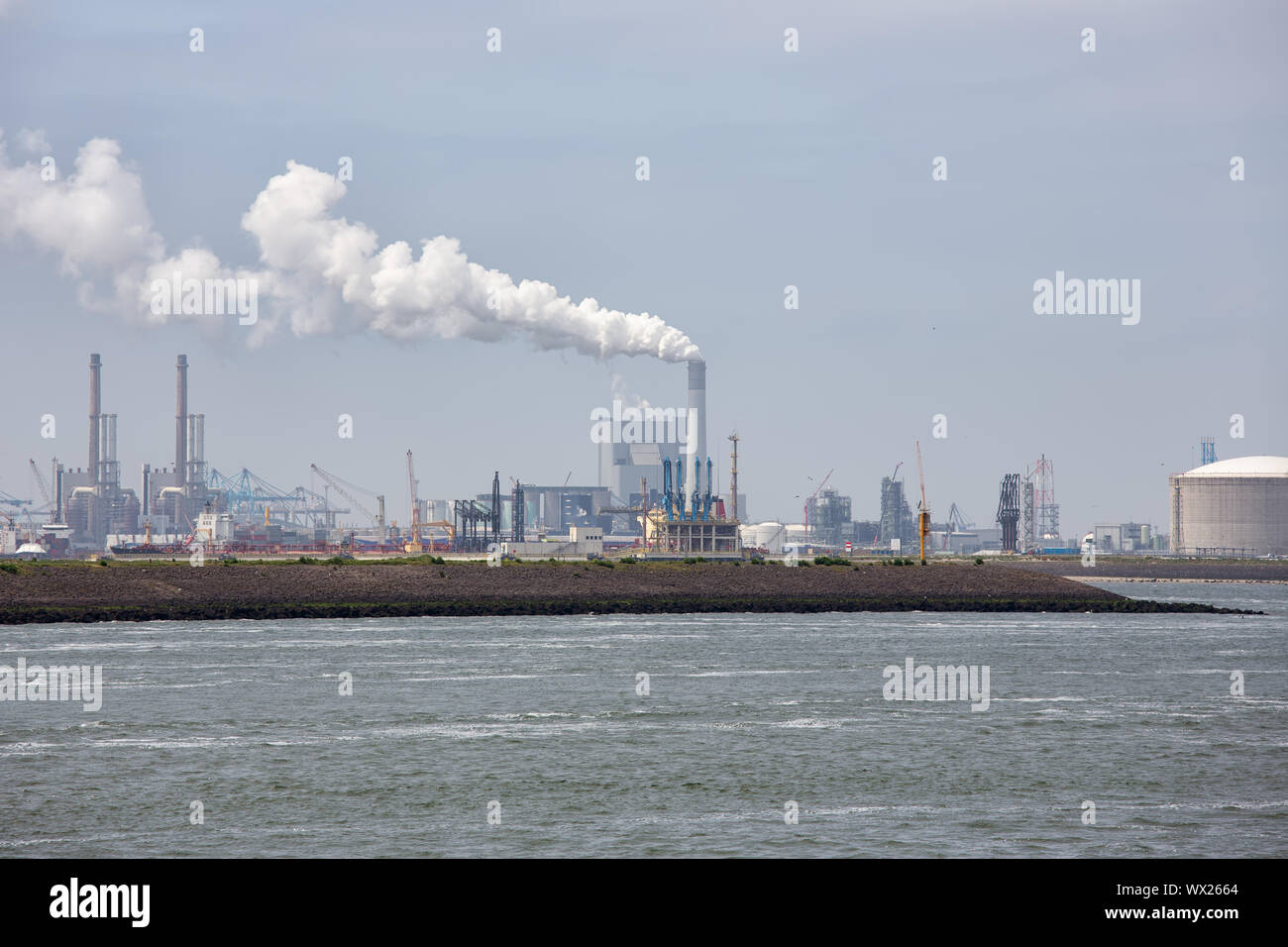 Cranes and power plant Harbor Rotterdam, biggest seaport of Europe ...