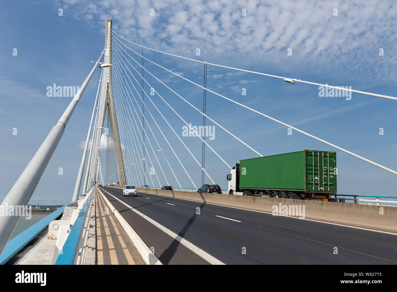 Traffic at Pont de Normandie, French bridge over river Seine Stock ...