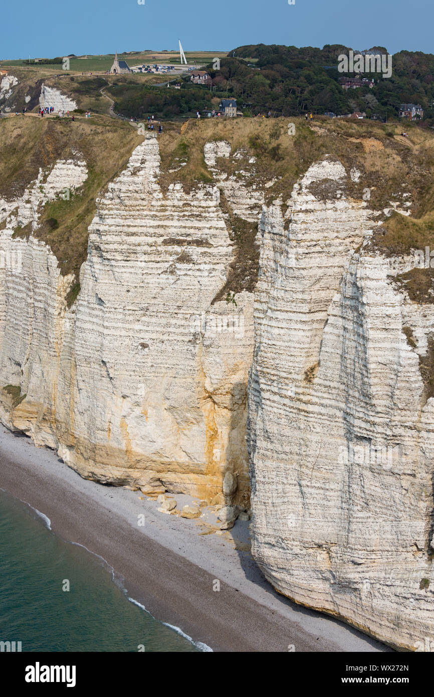 Rural landscape with limestone cliffs near Etretat in Normandie, France ...