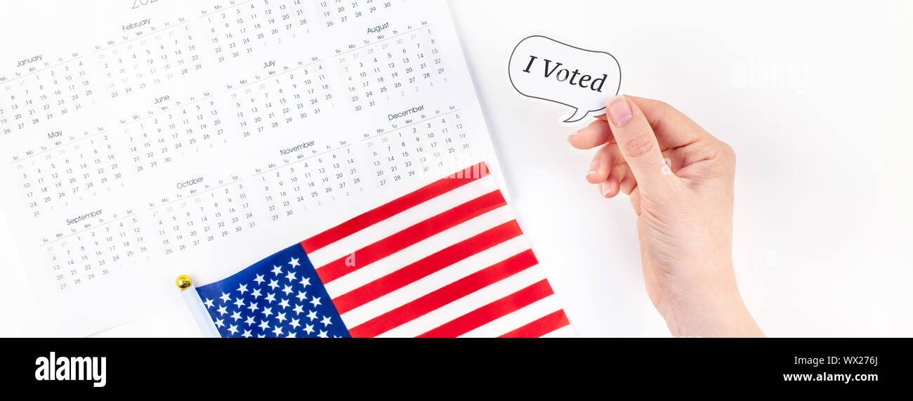 Creative top view flat lay of American flags for Elections Day with ...