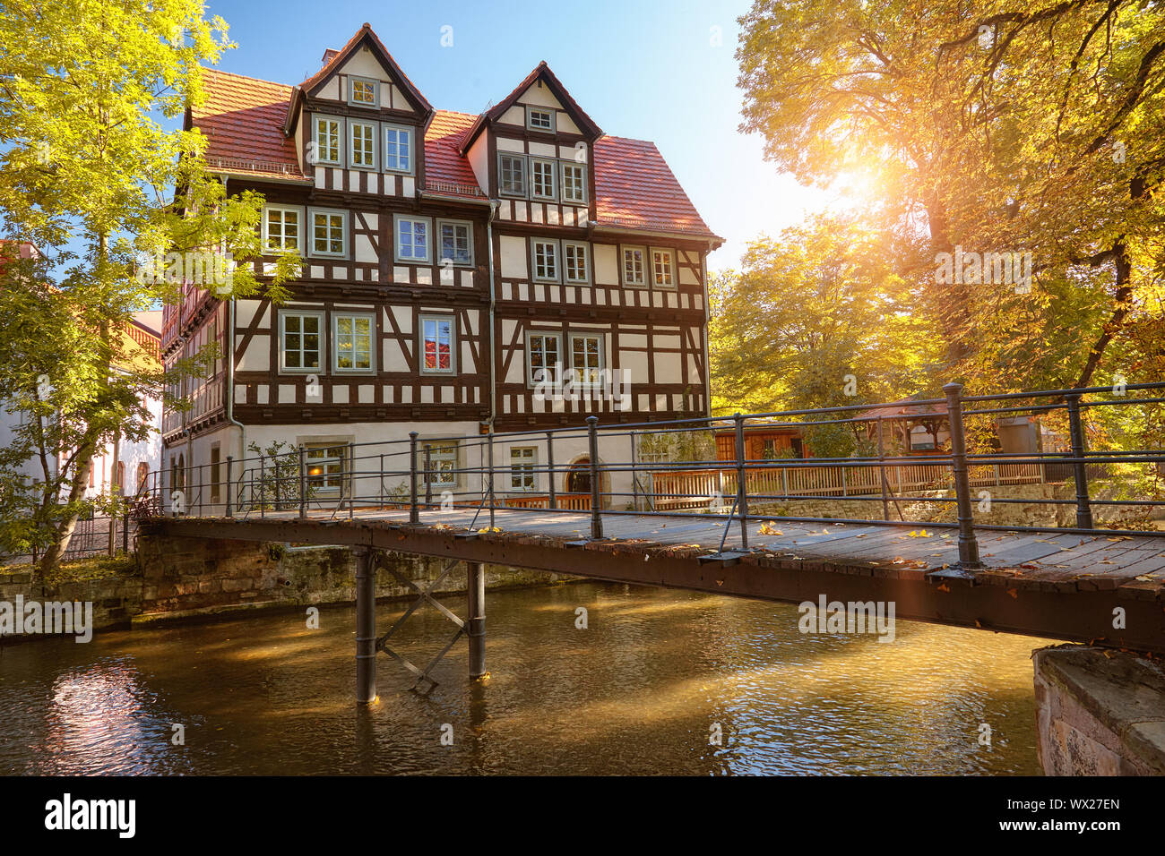 Historic timber house by river Gera in inner Erfurt in Germany Stock ...