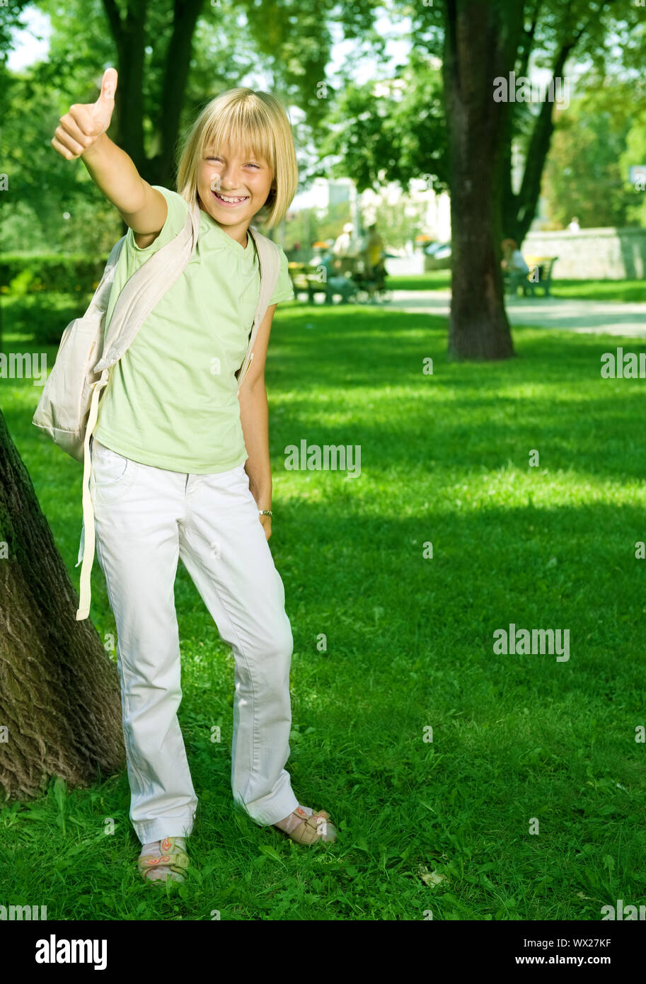 Happy School Girl Outdoor Stock Photo - Alamy