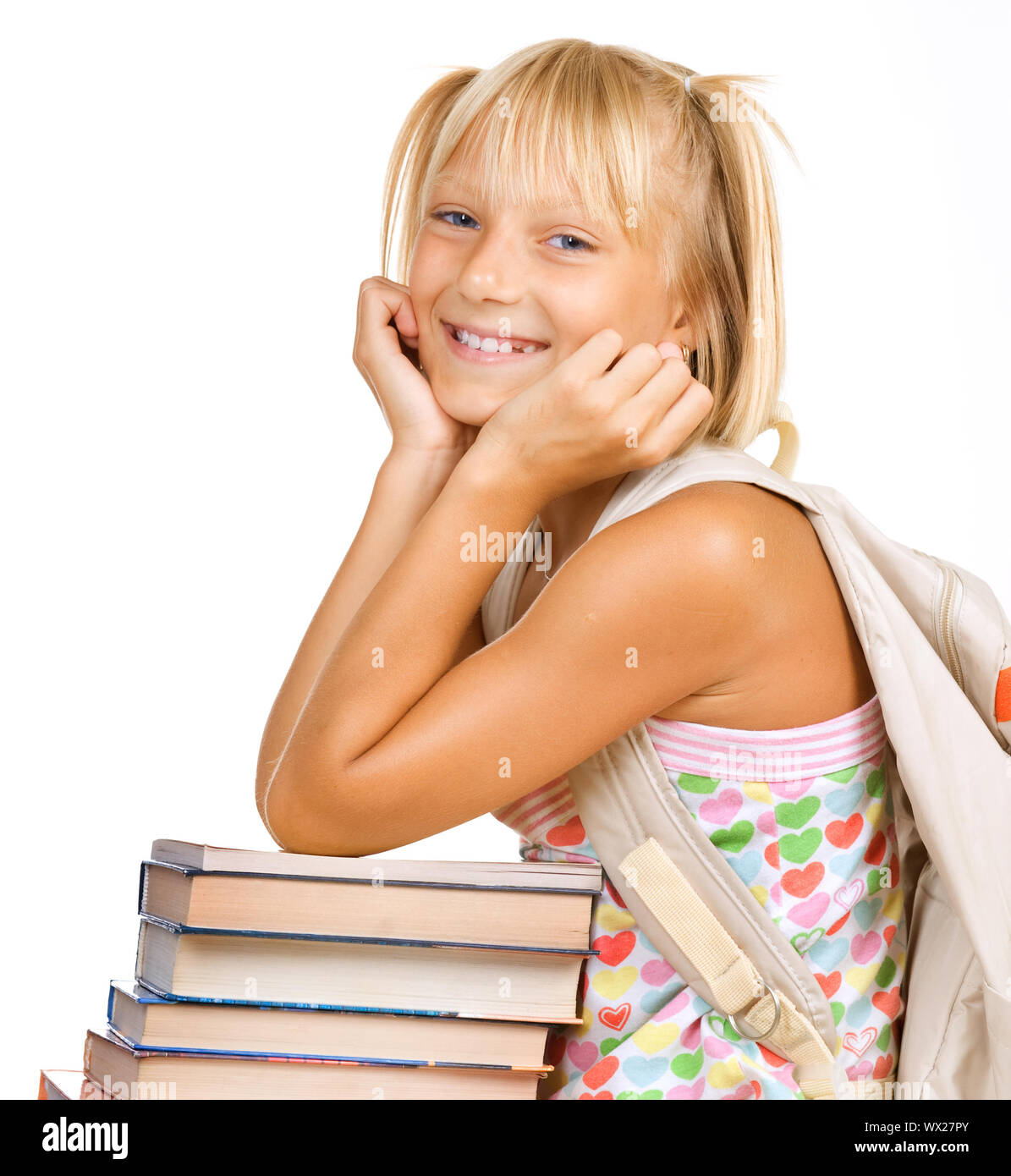 Education Concept. Happy School Girl With Books Stock Photo - Alamy