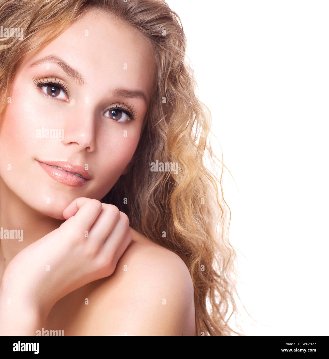 Beautiful Girl Over White. Healthy Skin Stock Photo - Alamy