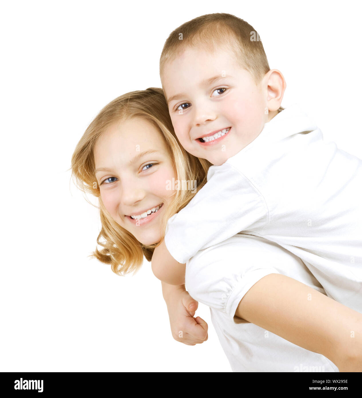 Happy Kids Sister And Brother Having Fun Stock Photo - Alamy