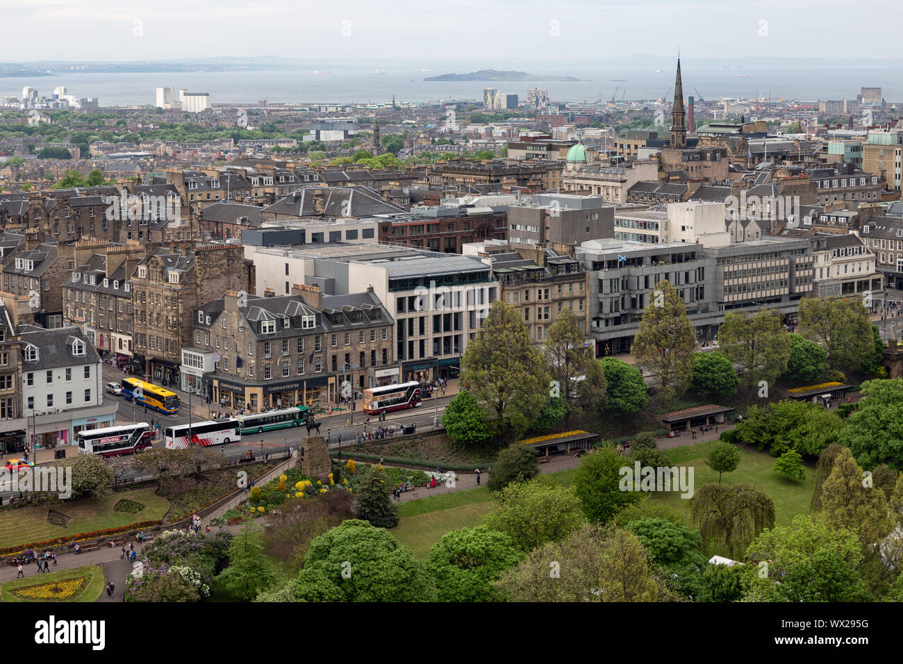 Cityscape Edinburgh with Princes Street gardens, Aerial view from ...