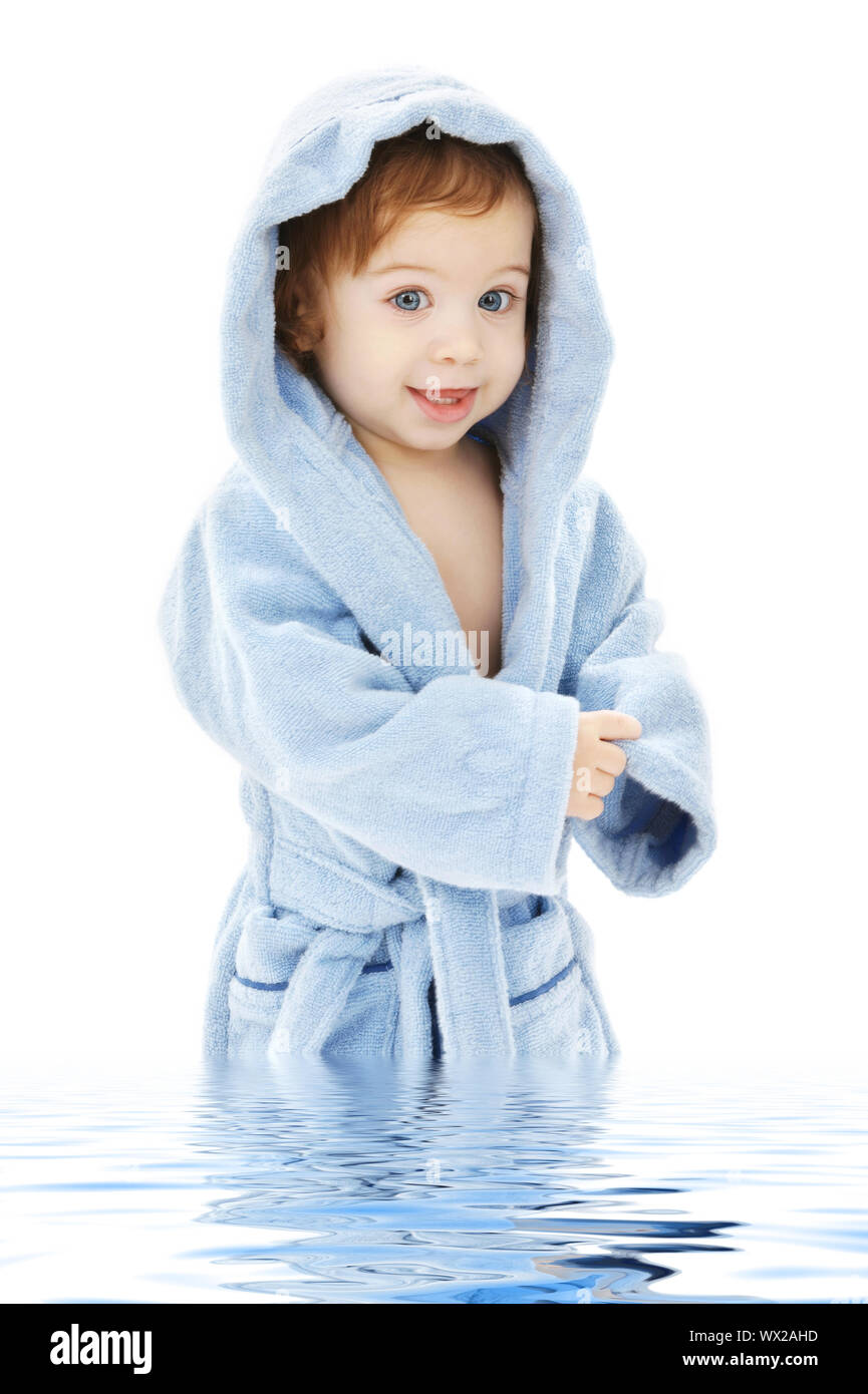 baby boy in blue robe in water Stock Photo - Alamy