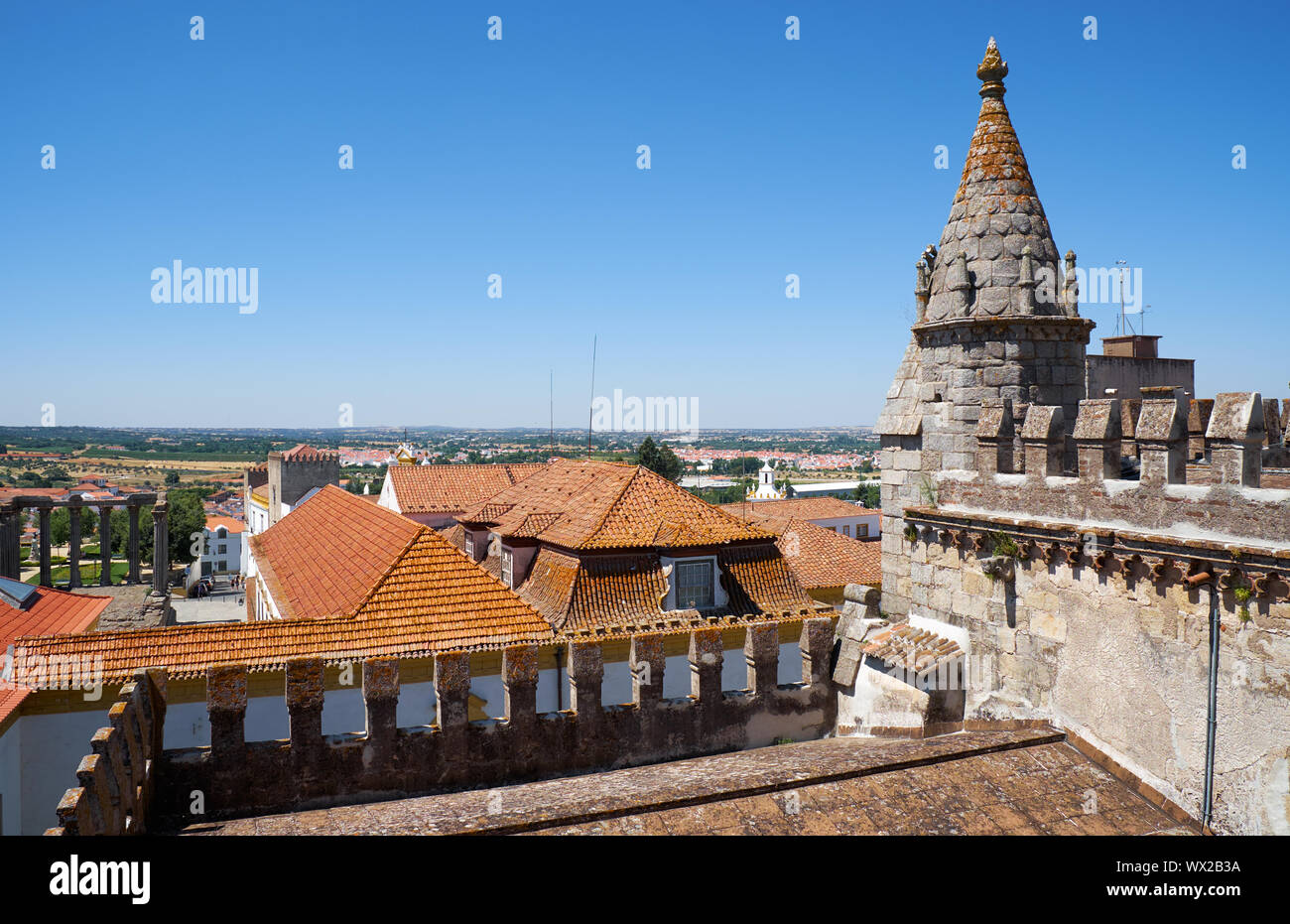 The view from the roof of the Evora Cathedral on the residential houses ...