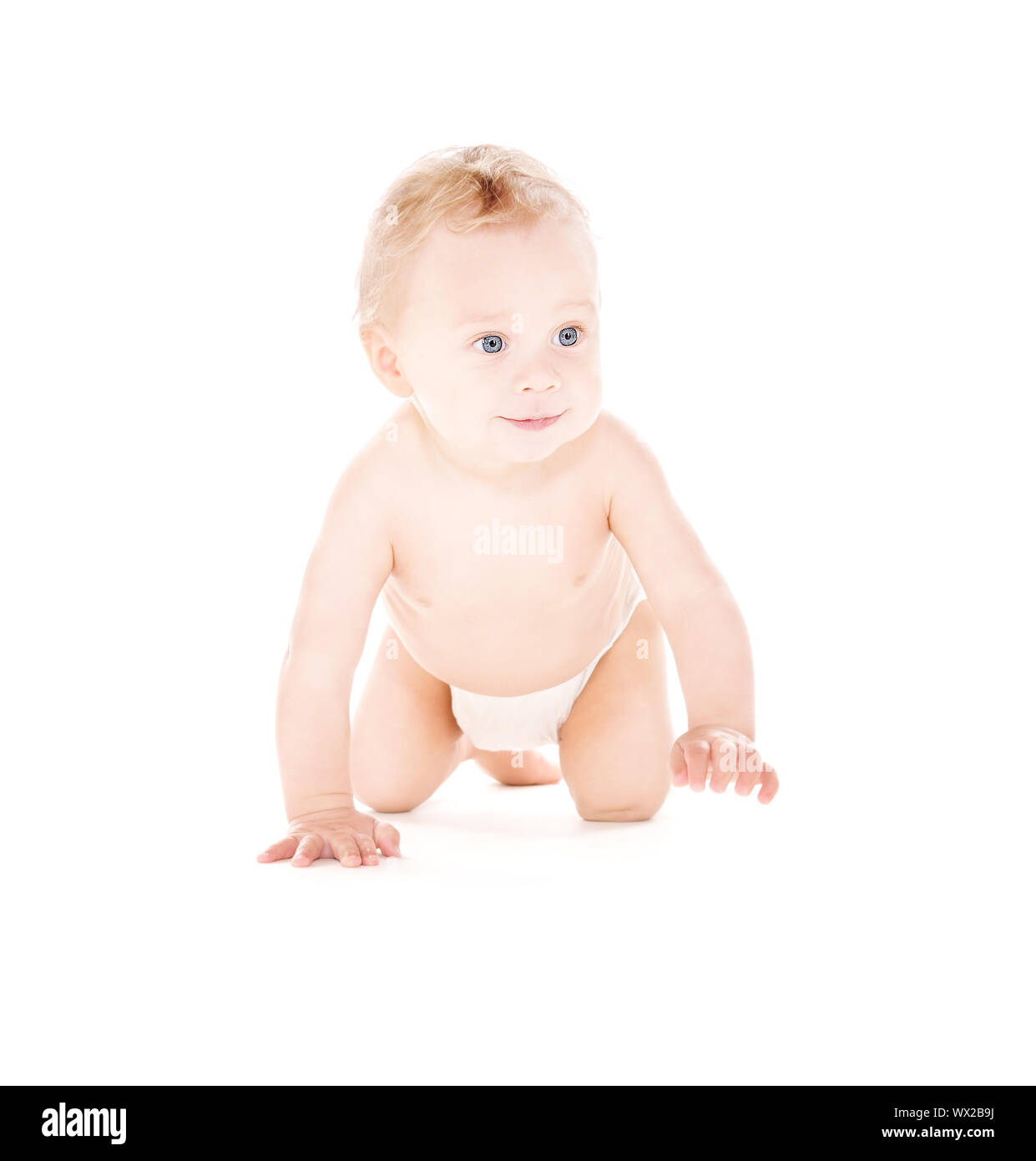 picture of crawling baby boy in diaper over white Stock Photo - Alamy