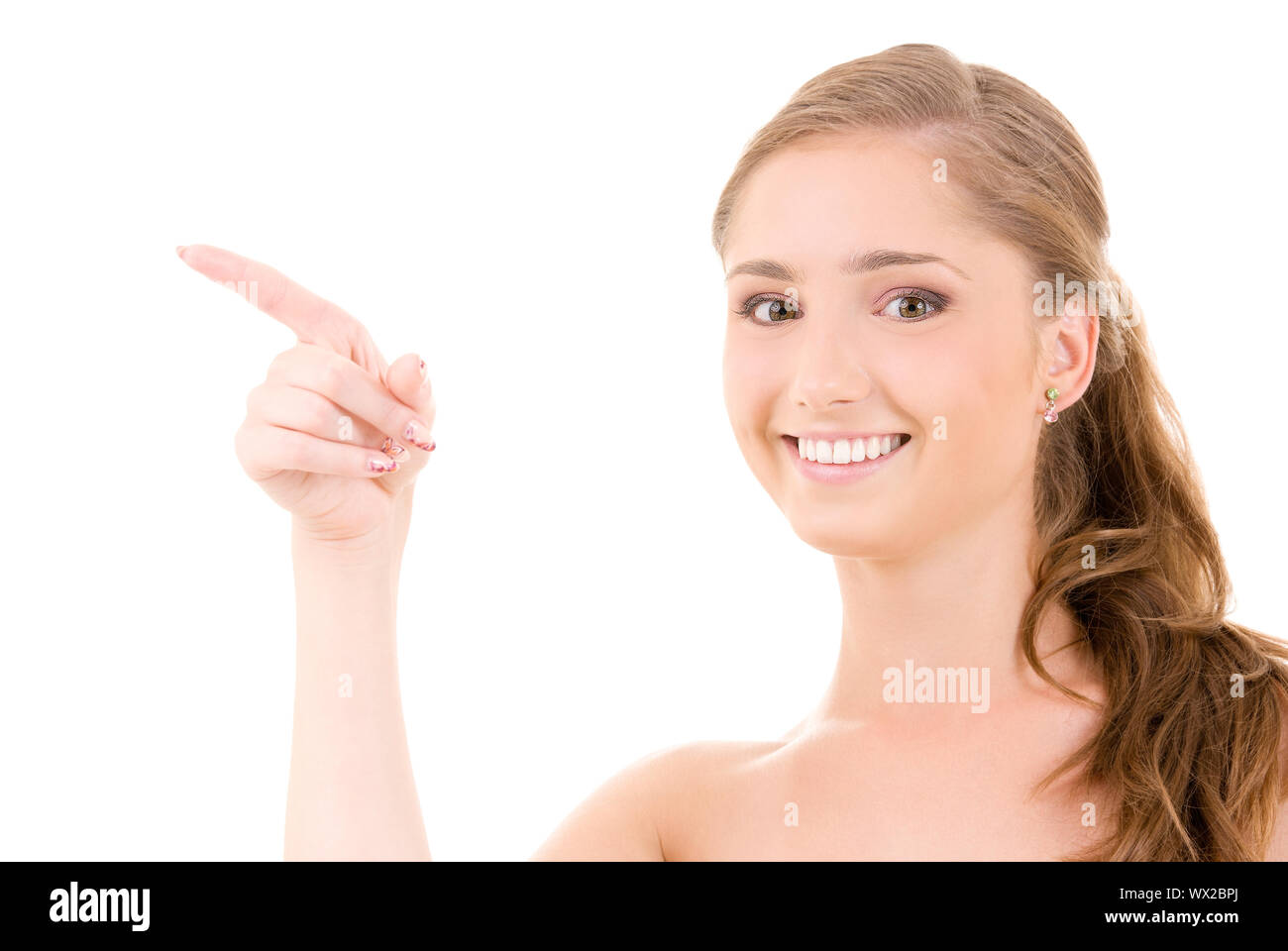 picture of attractive young woman pointing her finger Stock Photo - Alamy