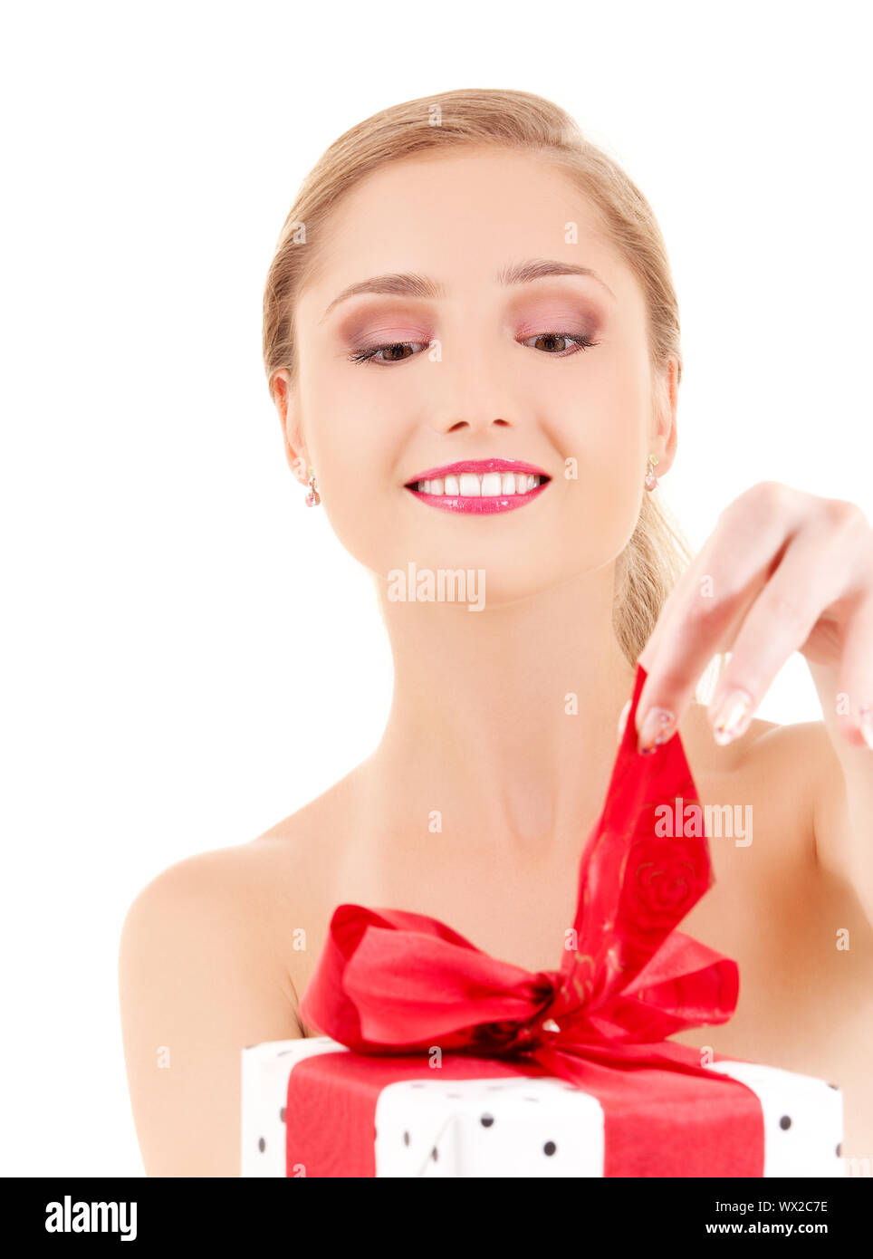 happy girl with gift box Stock Photo - Alamy