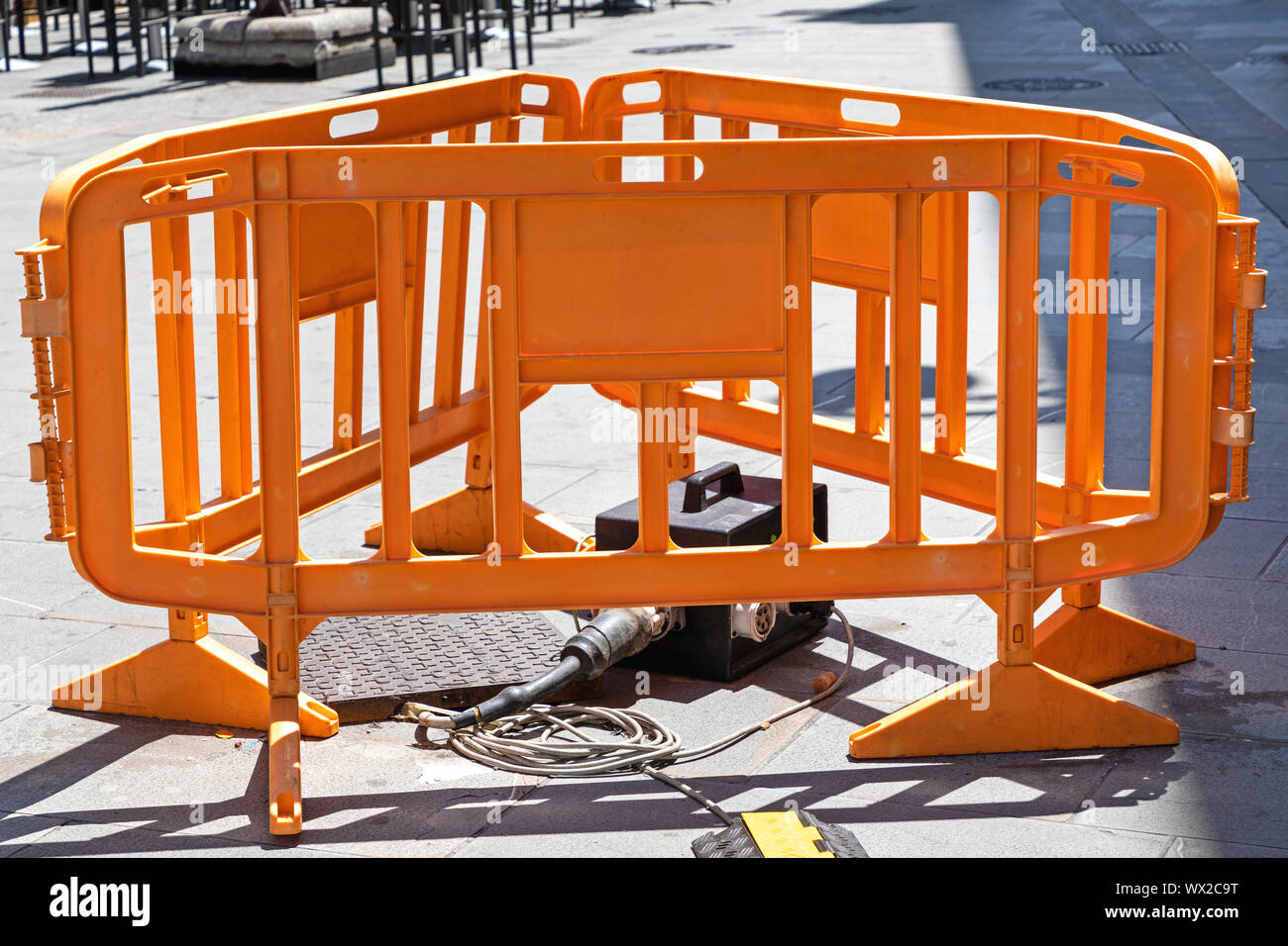 Temporary Manhole Barrier Shaft Protection at Street Stock Photo - Alamy