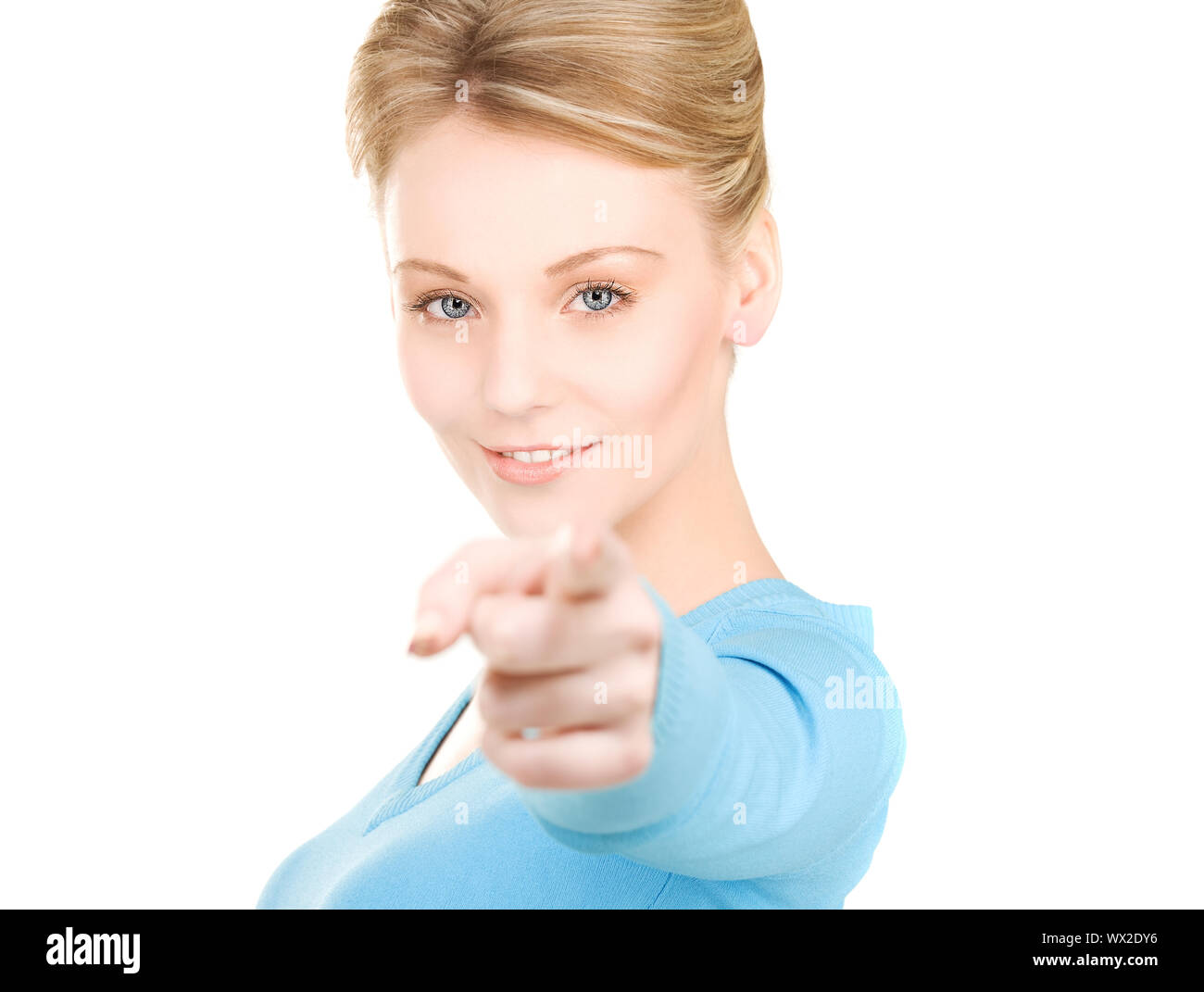 picture of attractive young woman pointing her finger Stock Photo - Alamy