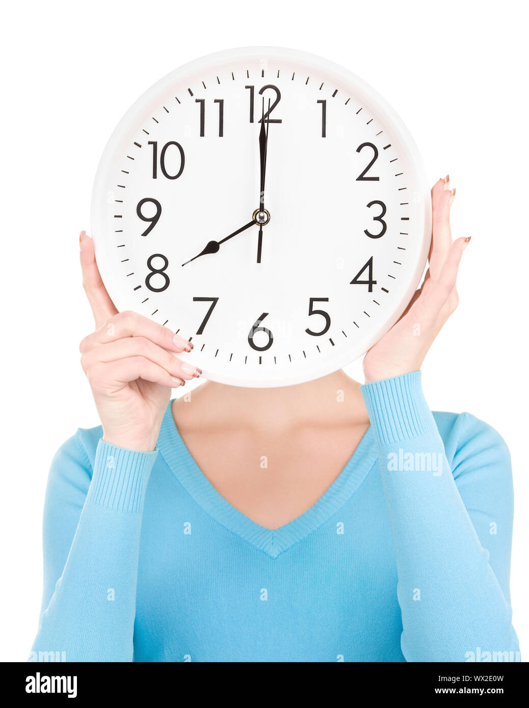 woman with big clock covering face Stock Photo - Alamy