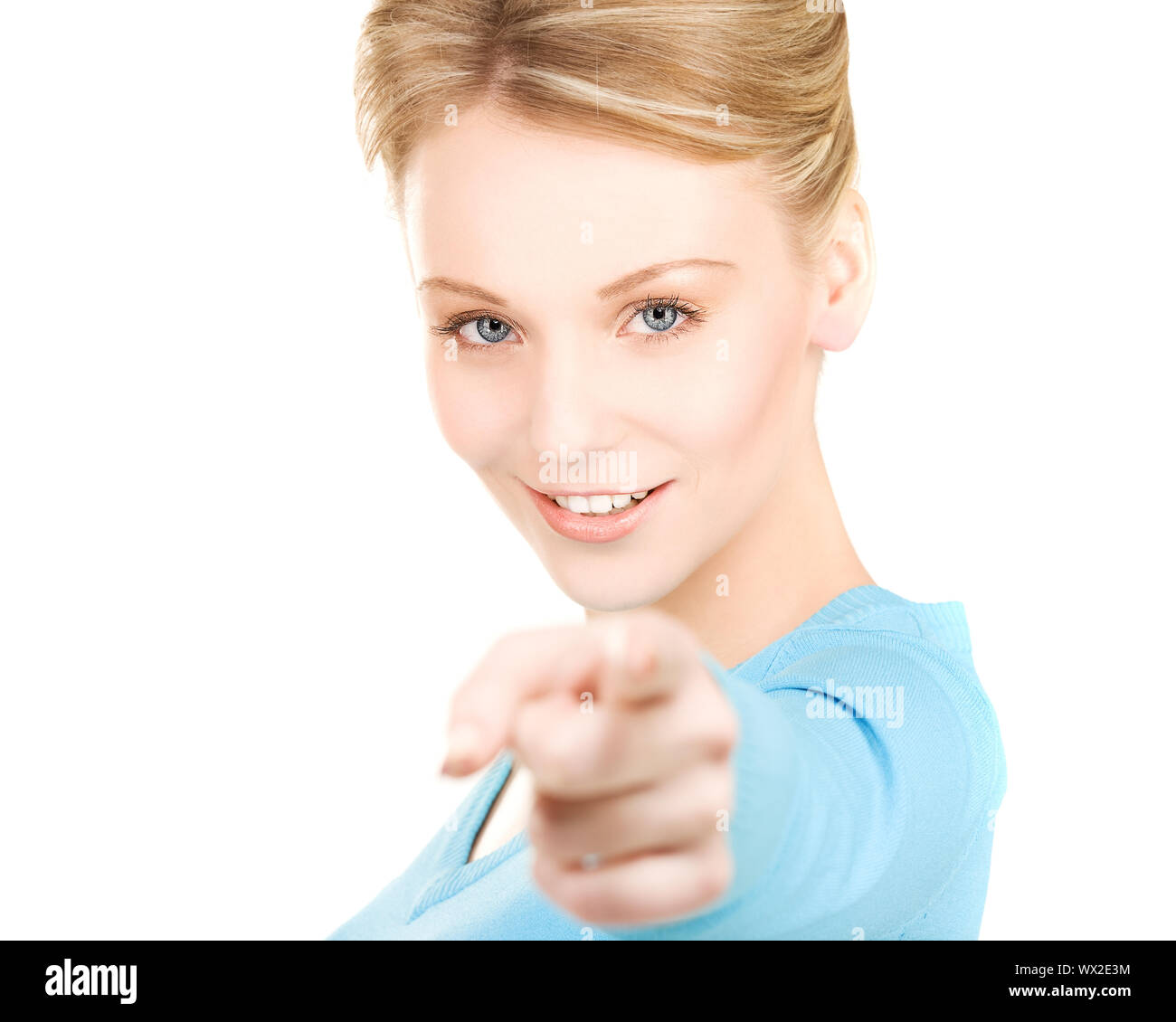 picture of attractive young woman pointing her finger Stock Photo - Alamy
