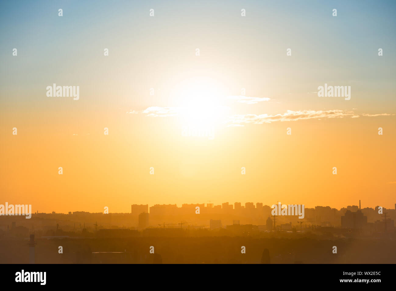 City sunset with buildings silhouette Stock Photo - Alamy