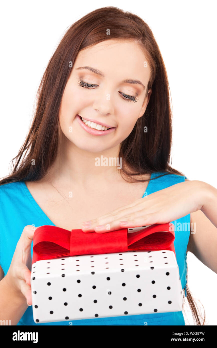 happy girl with gift box Stock Photo - Alamy