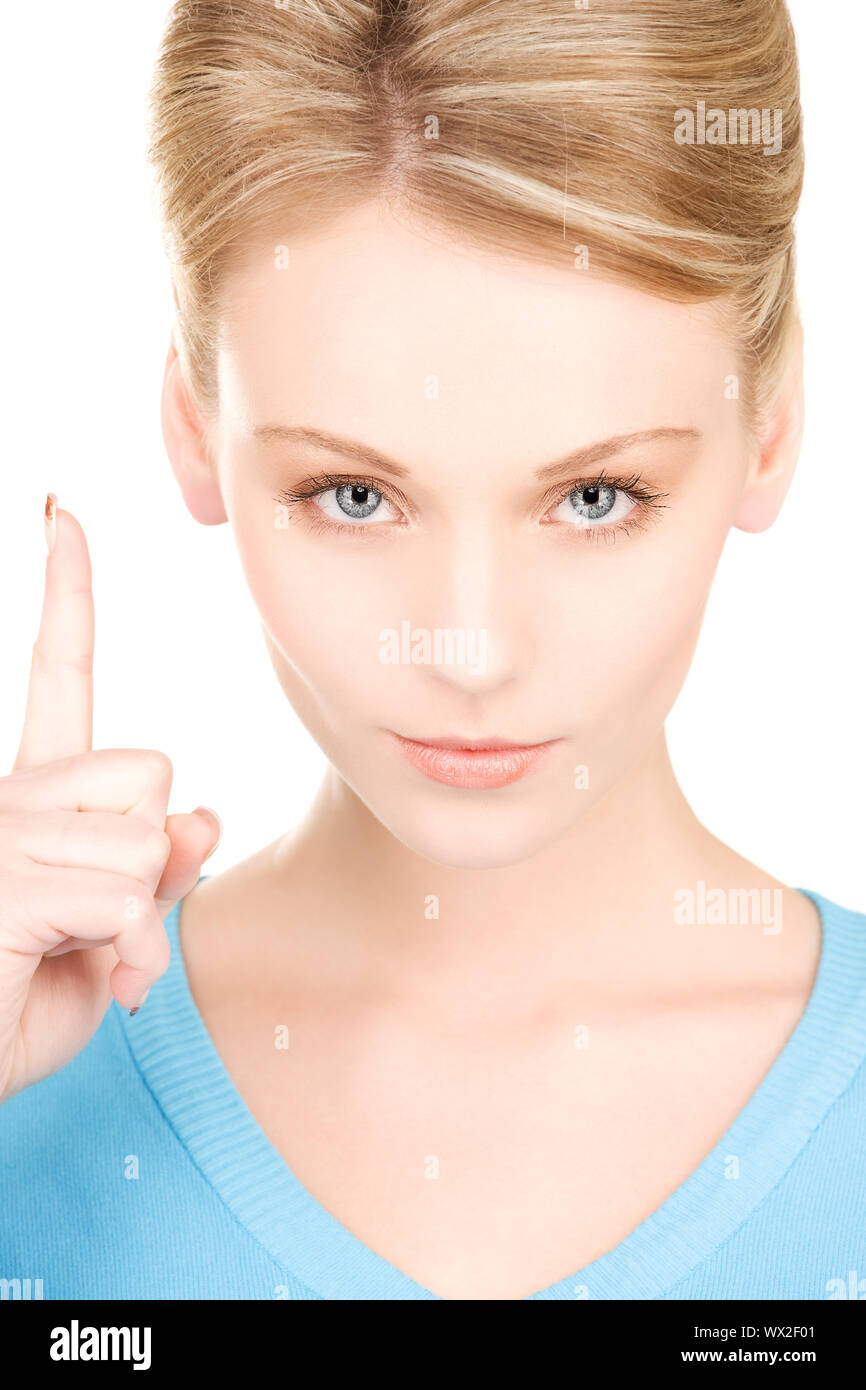 woman with her finger up Stock Photo - Alamy