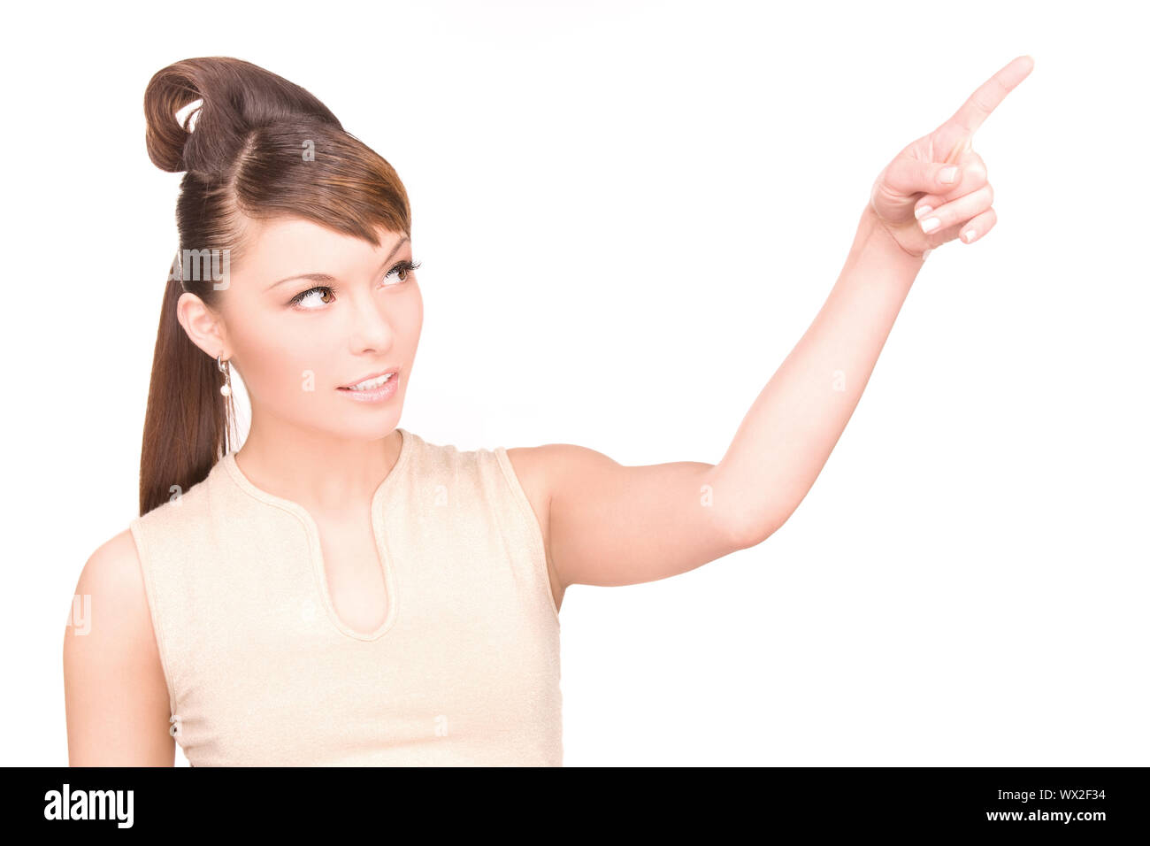picture of attractive young woman pointing her finger Stock Photo - Alamy