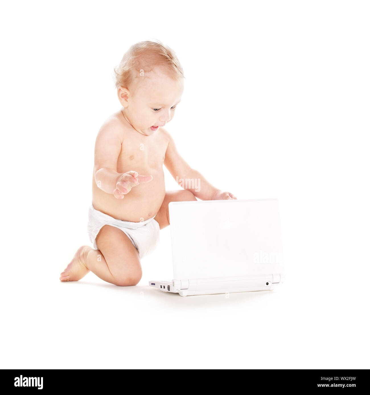 picture of baby boy in diaper with laptop computer Stock Photo - Alamy