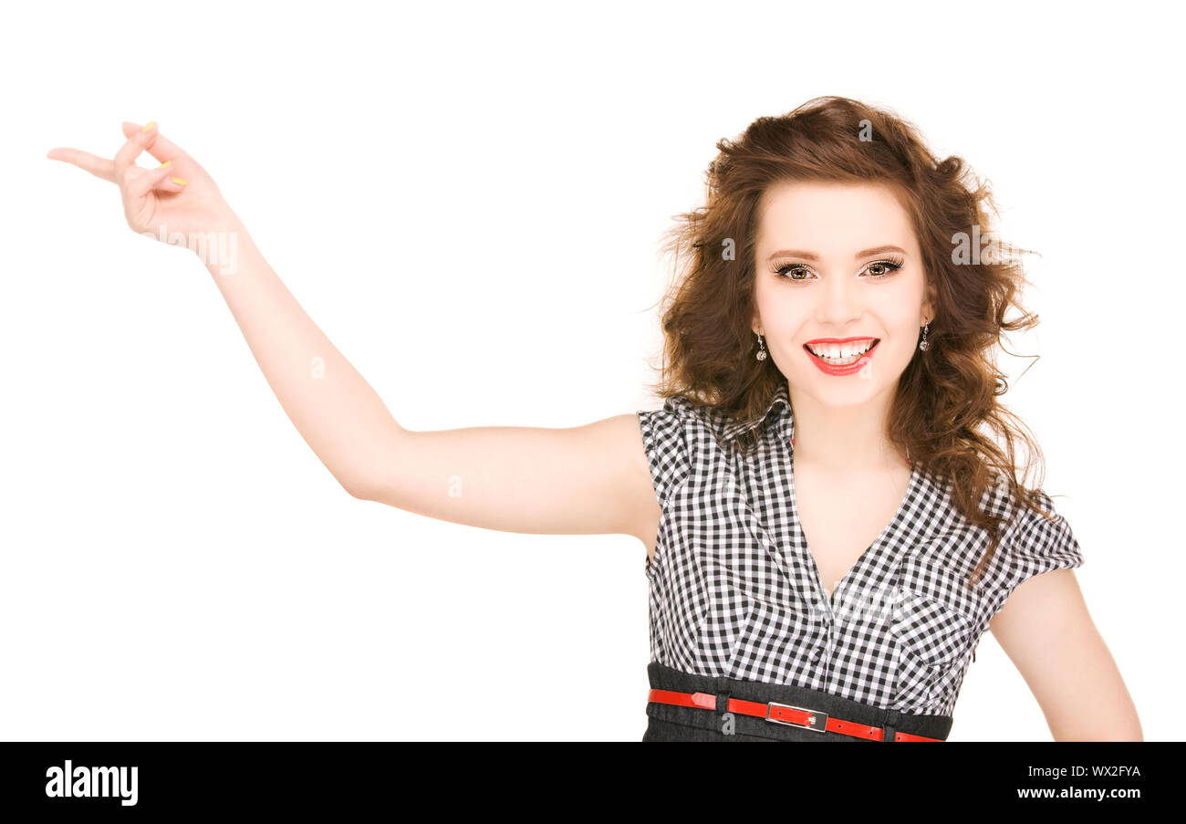 picture of attractive woman pointing her finger Stock Photo - Alamy