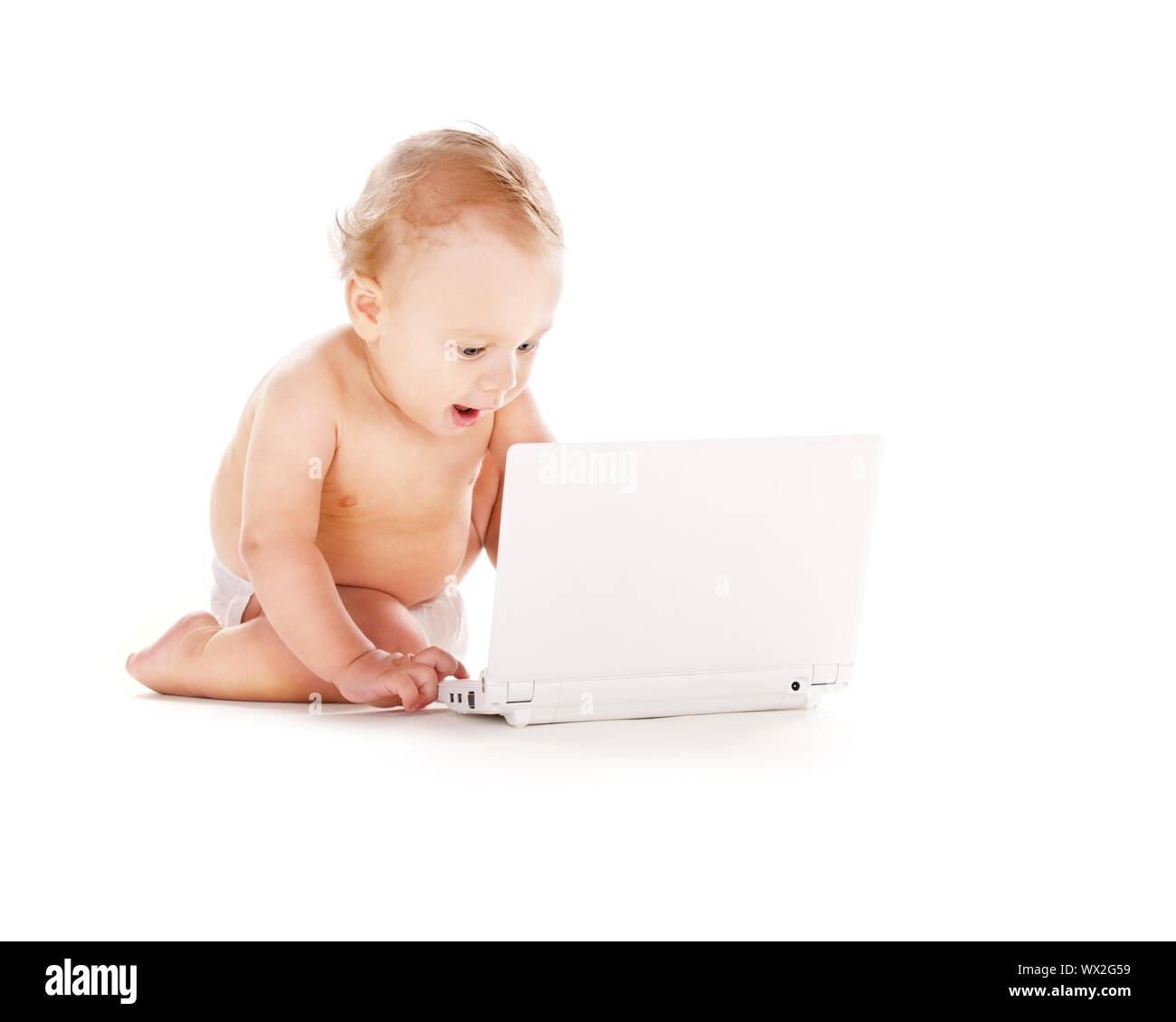 picture of baby boy in diaper with laptop computer Stock Photo - Alamy