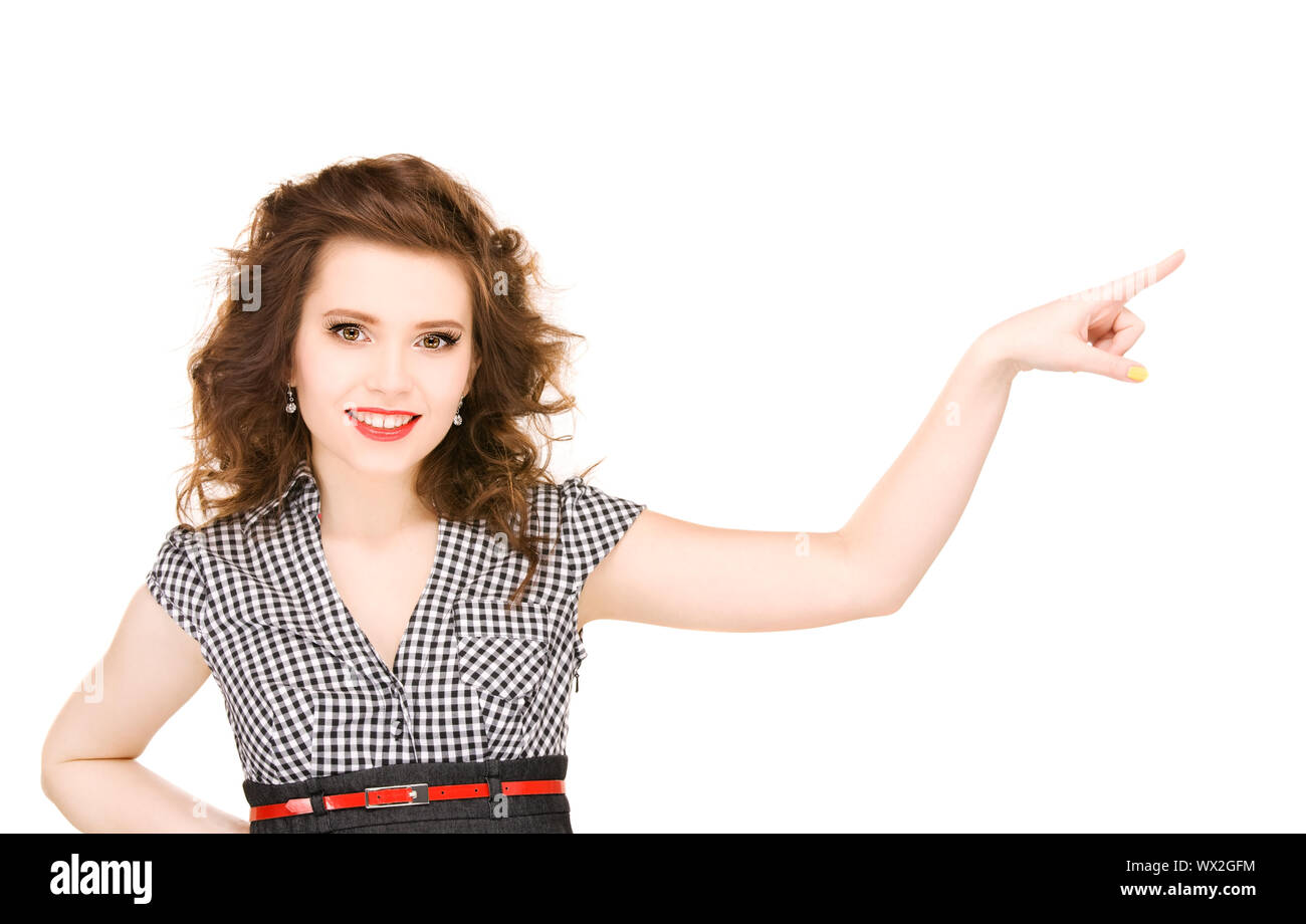 picture of attractive woman pointing her finger Stock Photo - Alamy