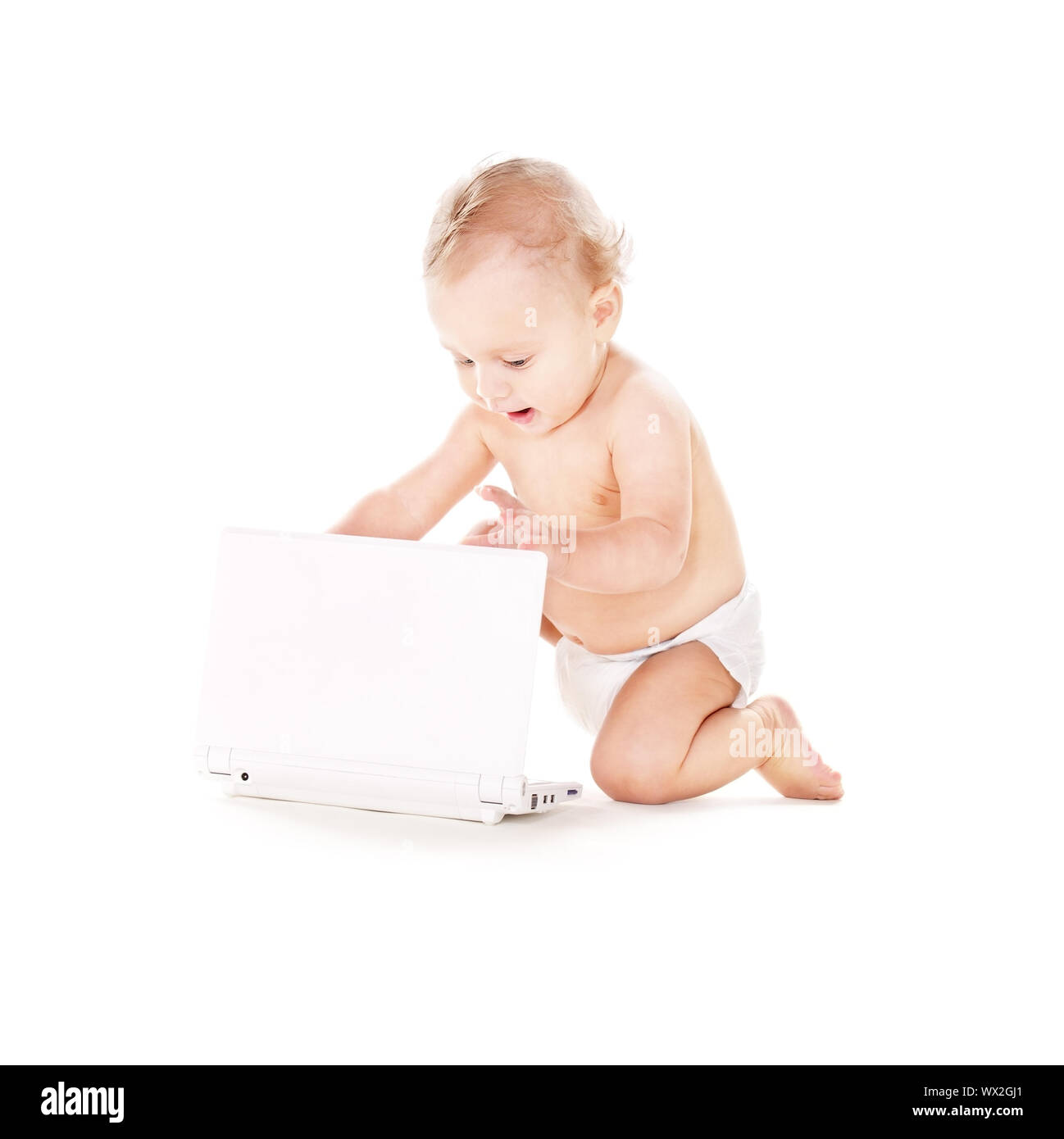 picture of baby boy in diaper with laptop computer Stock Photo - Alamy