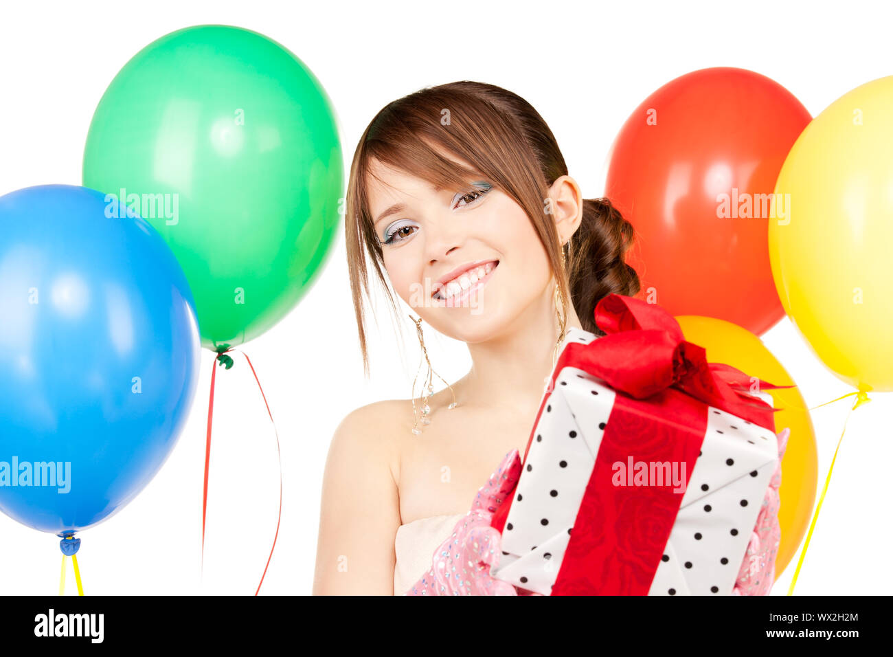 party girl with balloons and gift box Stock Photo - Alamy