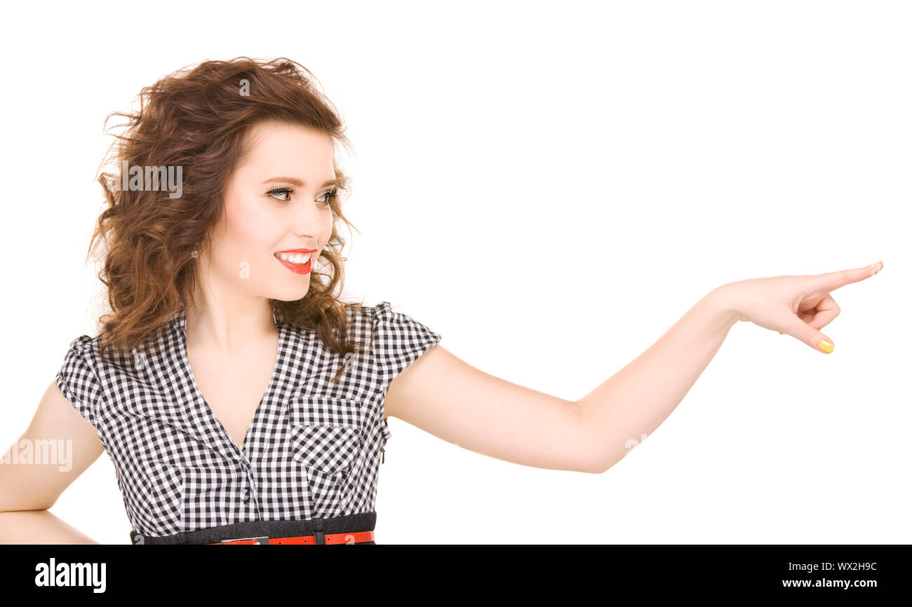 picture of attractive woman pointing her finger Stock Photo - Alamy