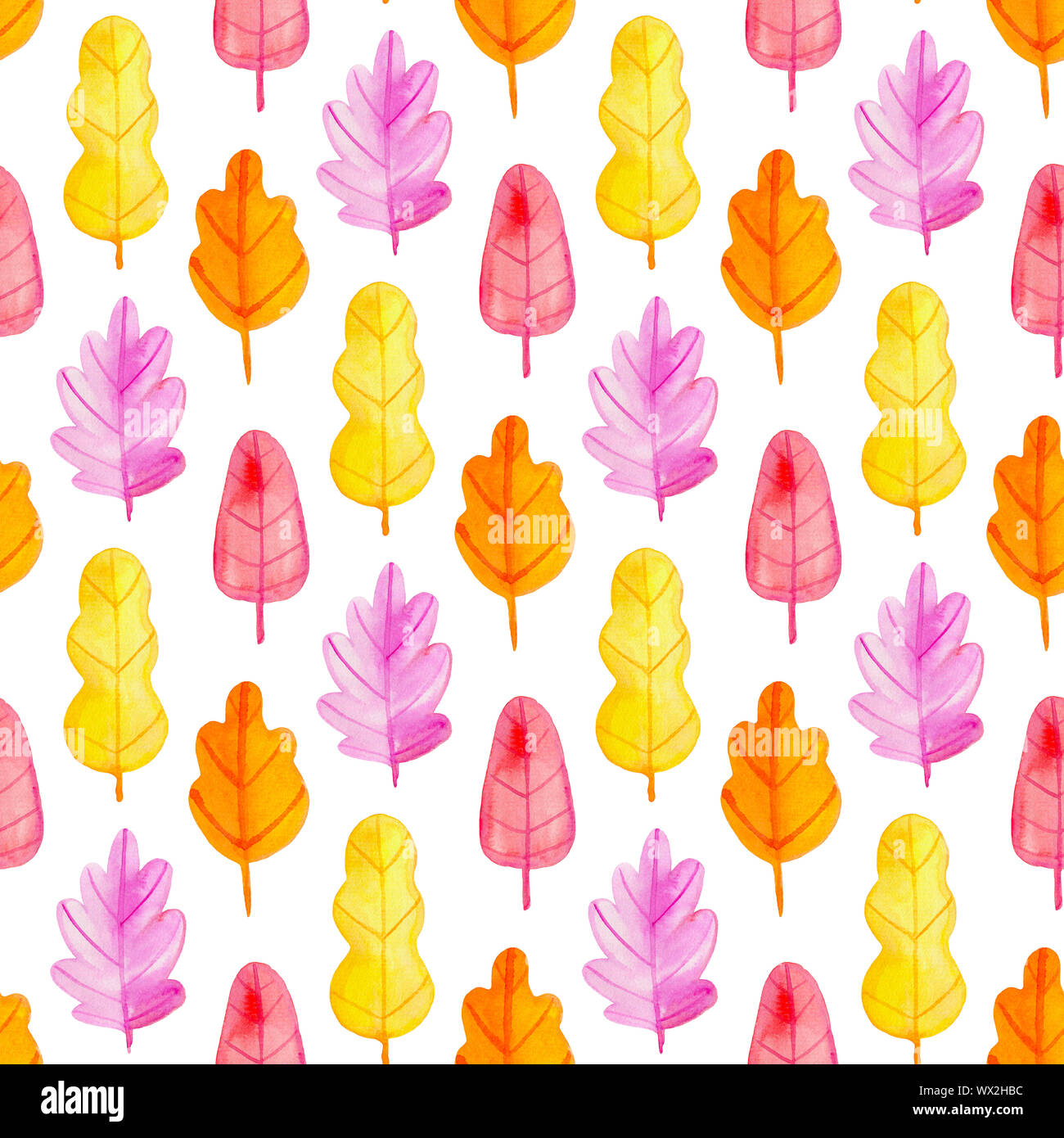 Watercolor autumn floral seamless pattern with bright orange, red and ...