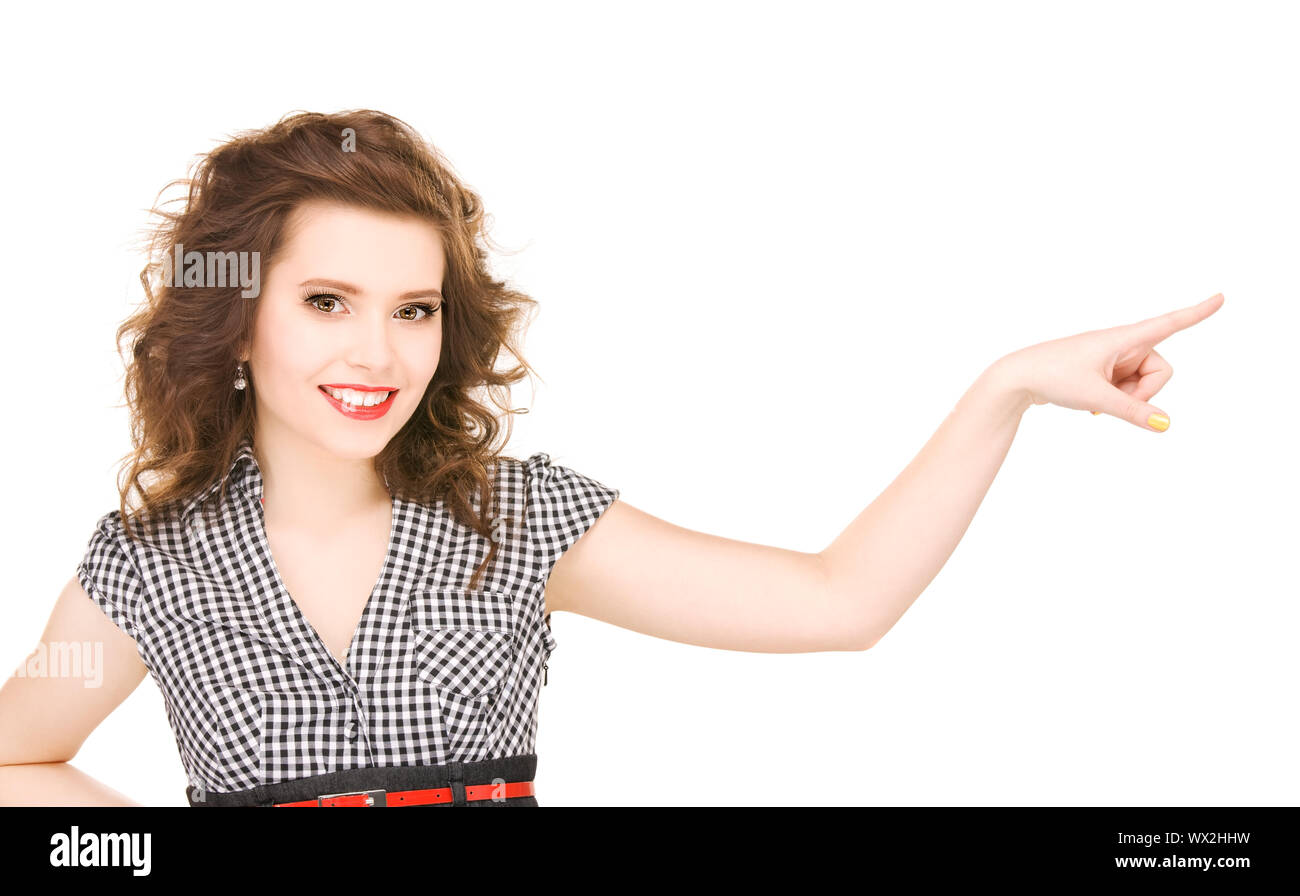 picture of attractive woman pointing her finger Stock Photo - Alamy