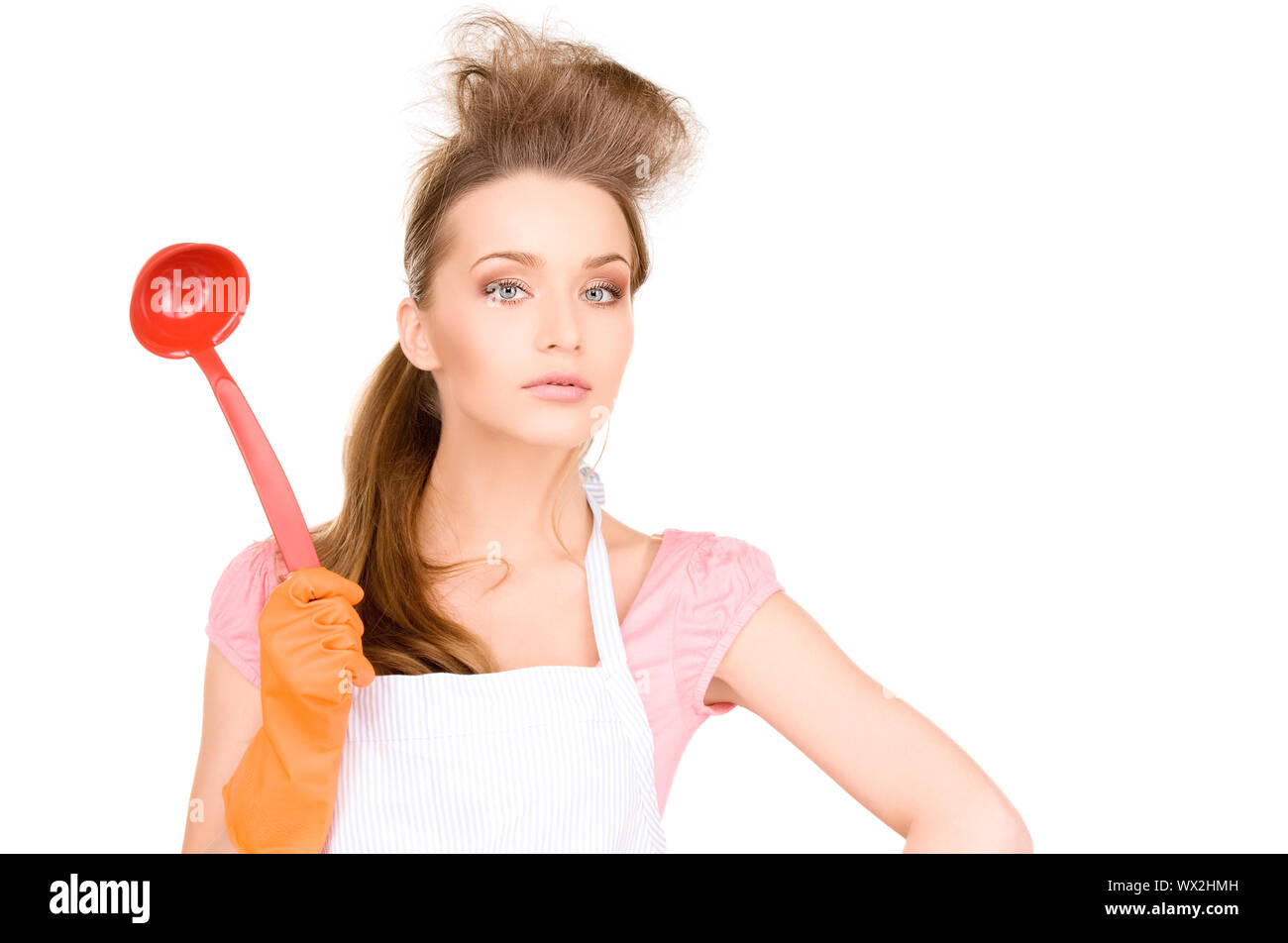 picture of beautiful housewife with red ladle Stock Photo - Alamy