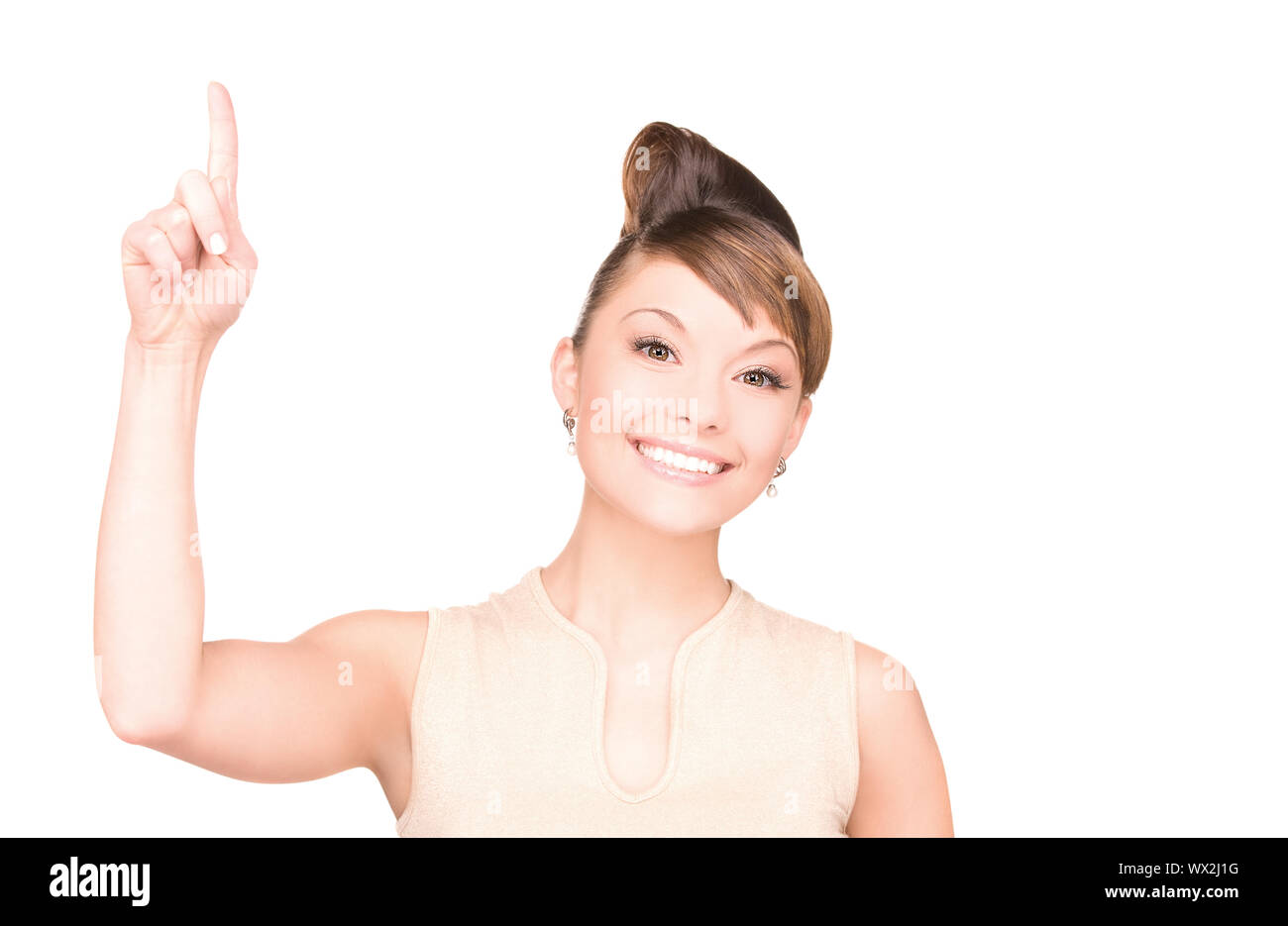 woman with her finger up Stock Photo - Alamy