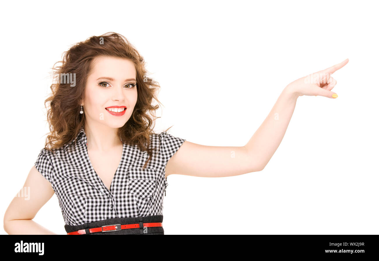 picture of attractive woman pointing her finger Stock Photo - Alamy