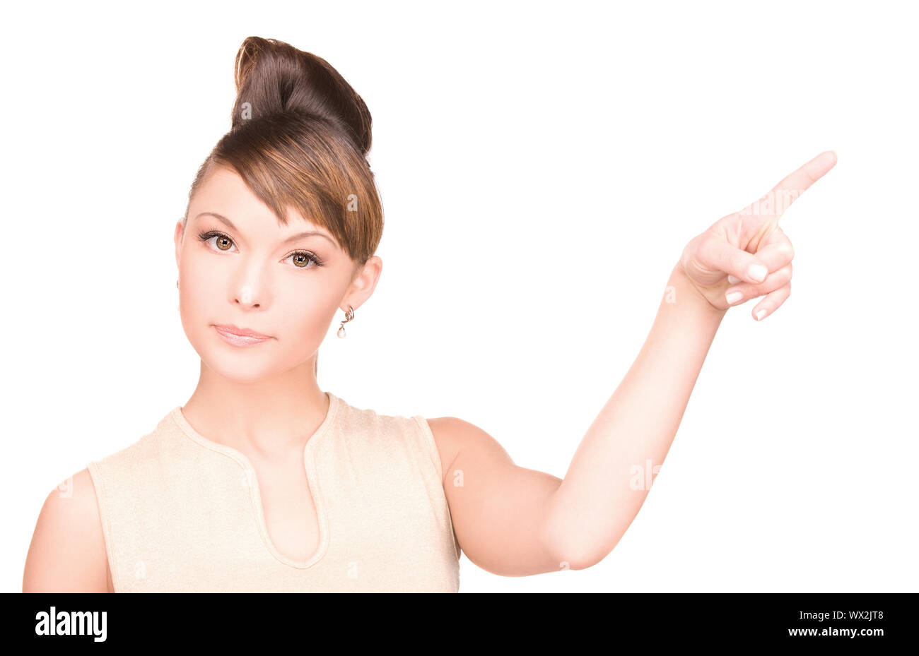 picture of attractive young woman pointing her finger Stock Photo - Alamy