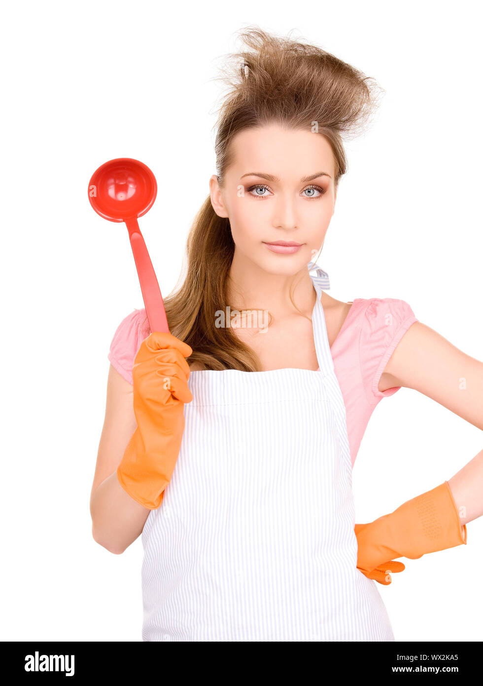 picture of beautiful housewife with red ladle Stock Photo - Alamy