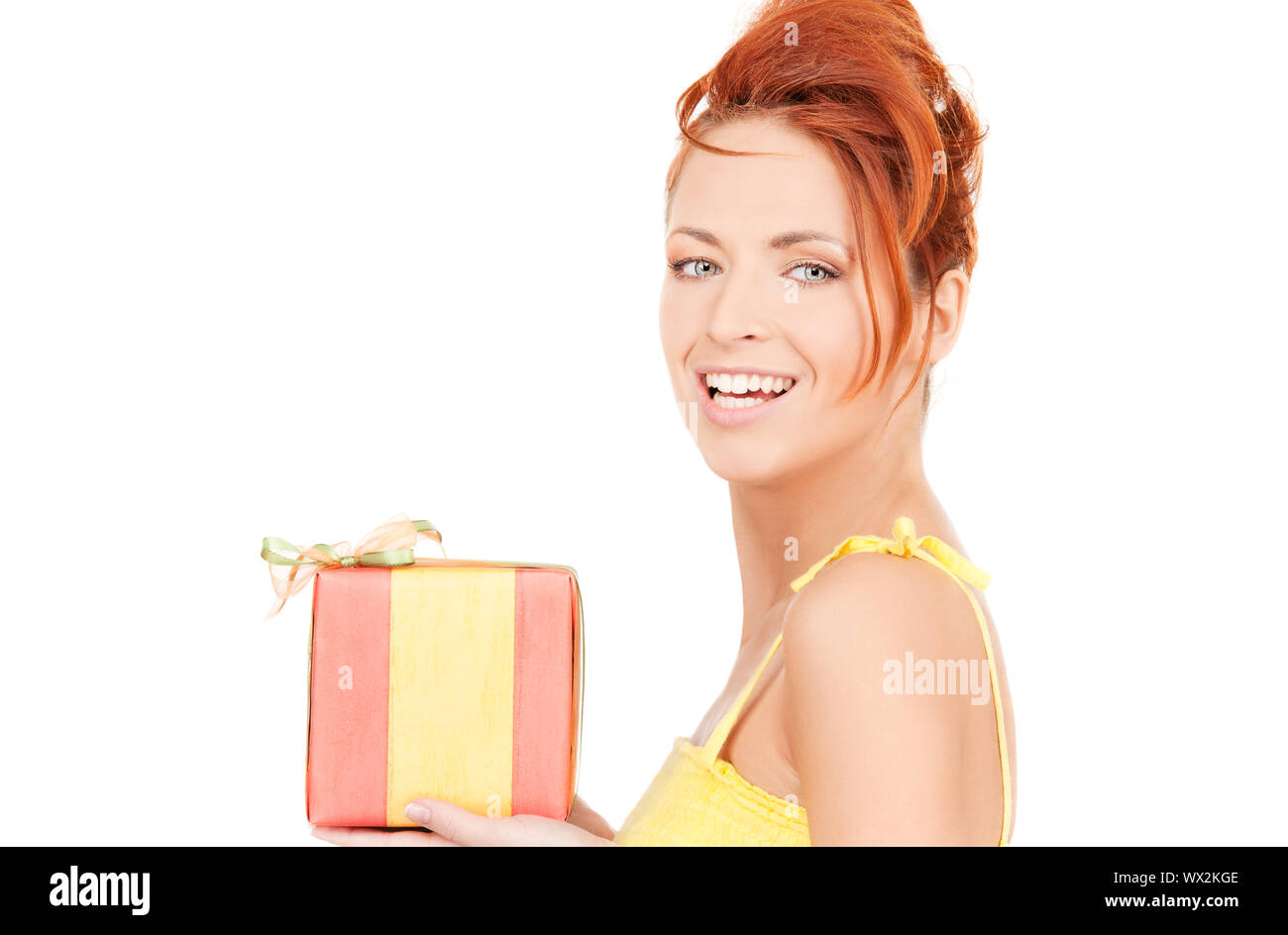 happy girl with gift box Stock Photo - Alamy