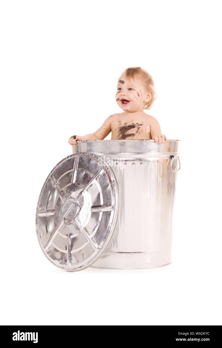 picture of adorable baby in trash can Stock Photo - Alamy