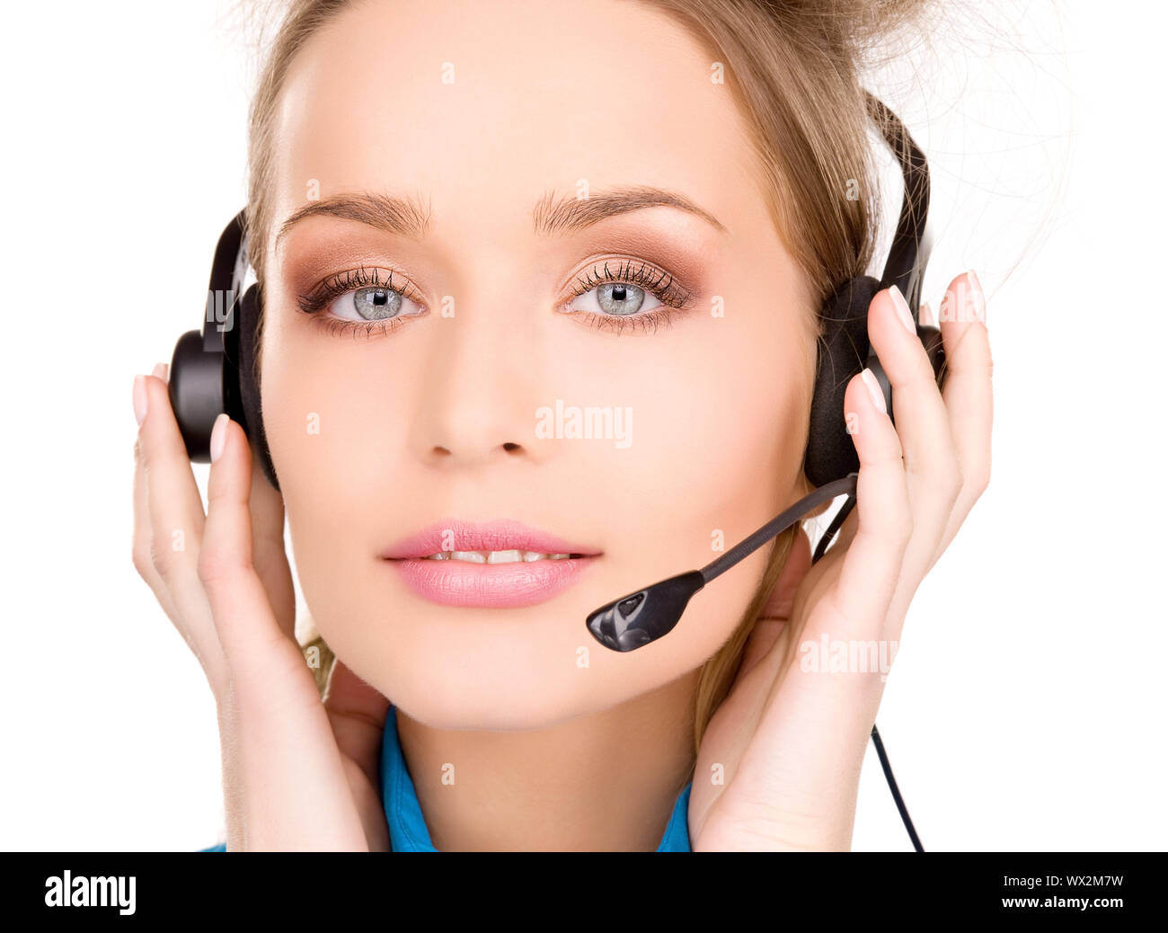 bright picture of friendly female helpline operator Stock Photo - Alamy