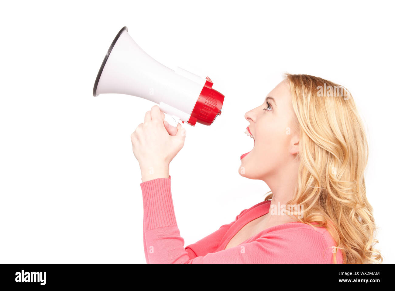 woman with megaphone Stock Photo - Alamy