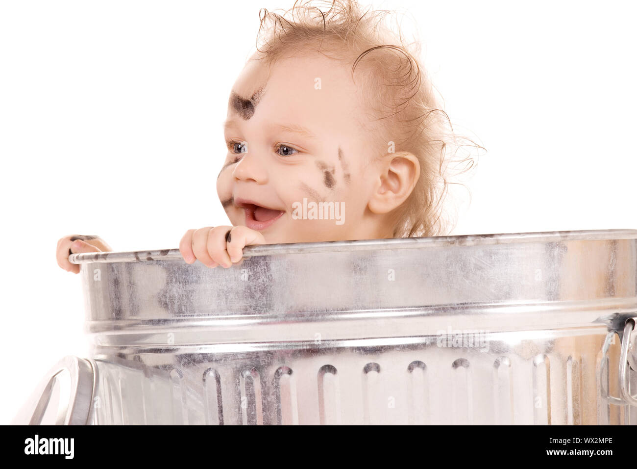 picture of adorable baby in trash can Stock Photo - Alamy
