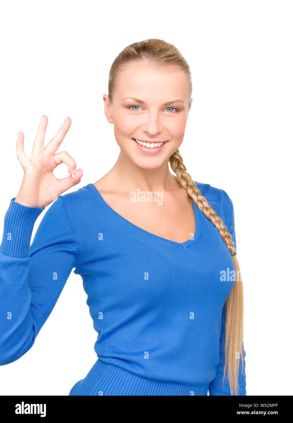 bright picture of lovely woman showing ok sign Stock Photo - Alamy