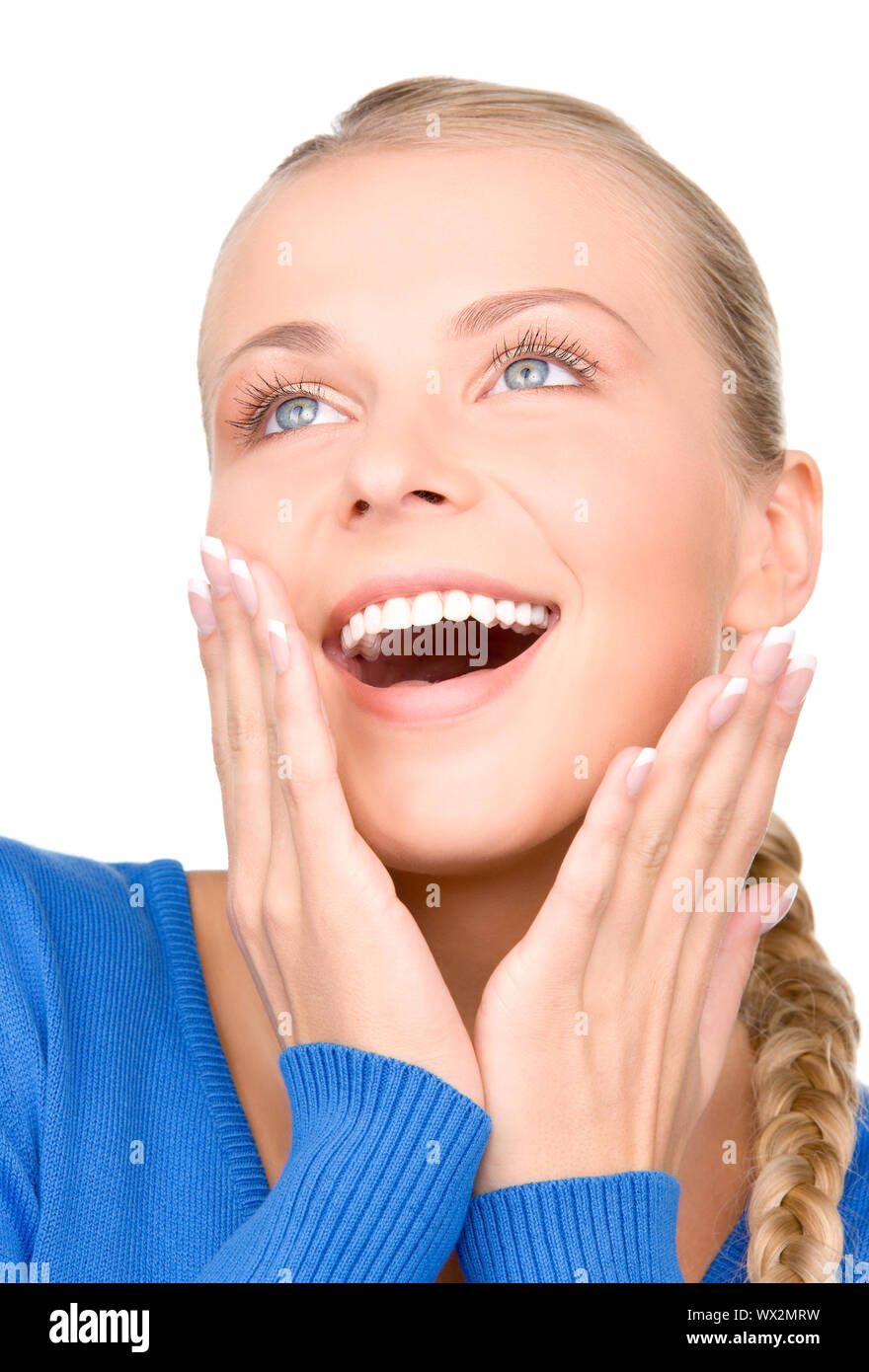 bright picture of surprised woman face over white Stock Photo - Alamy