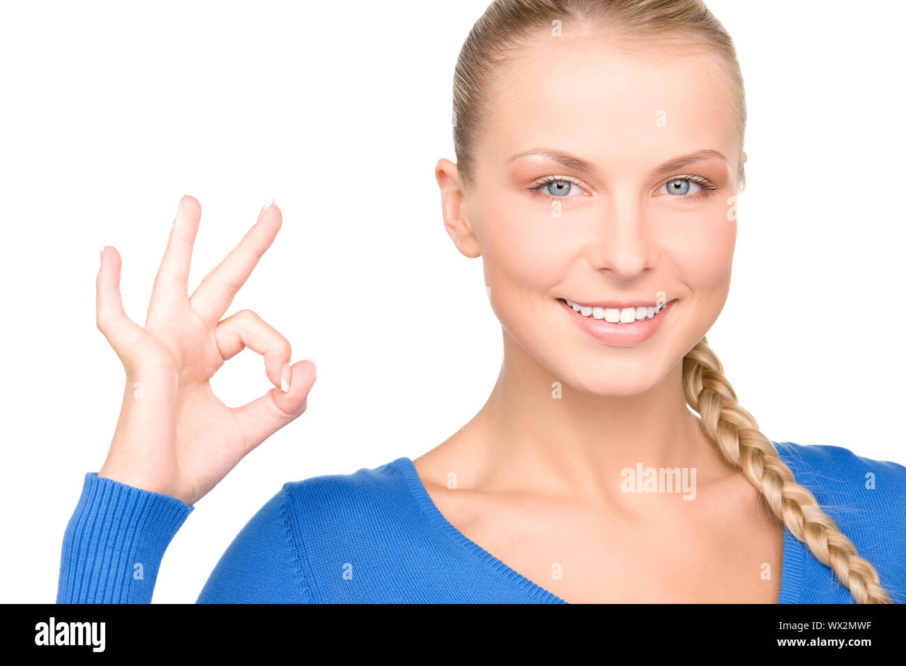 bright picture of lovely woman showing ok sign Stock Photo - Alamy