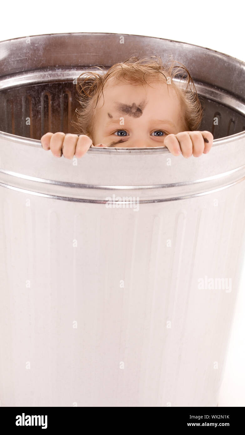picture of adorable baby in trash can Stock Photo - Alamy