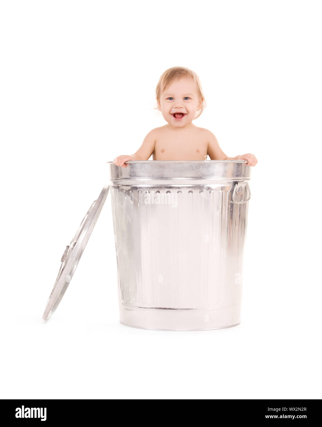 picture of adorable baby in trash can Stock Photo - Alamy