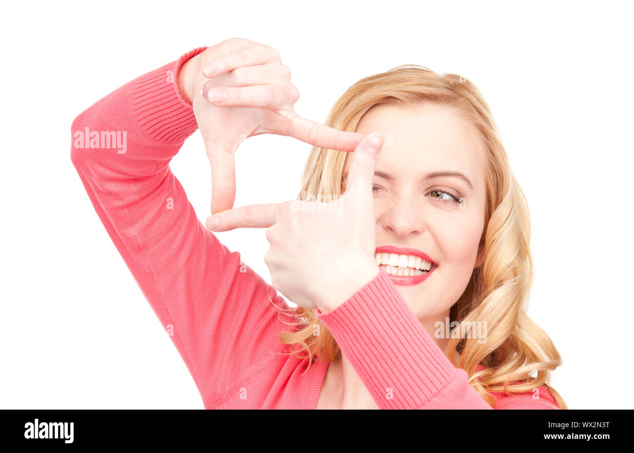 picture of lovely woman creating a frame with fingers Stock Photo - Alamy